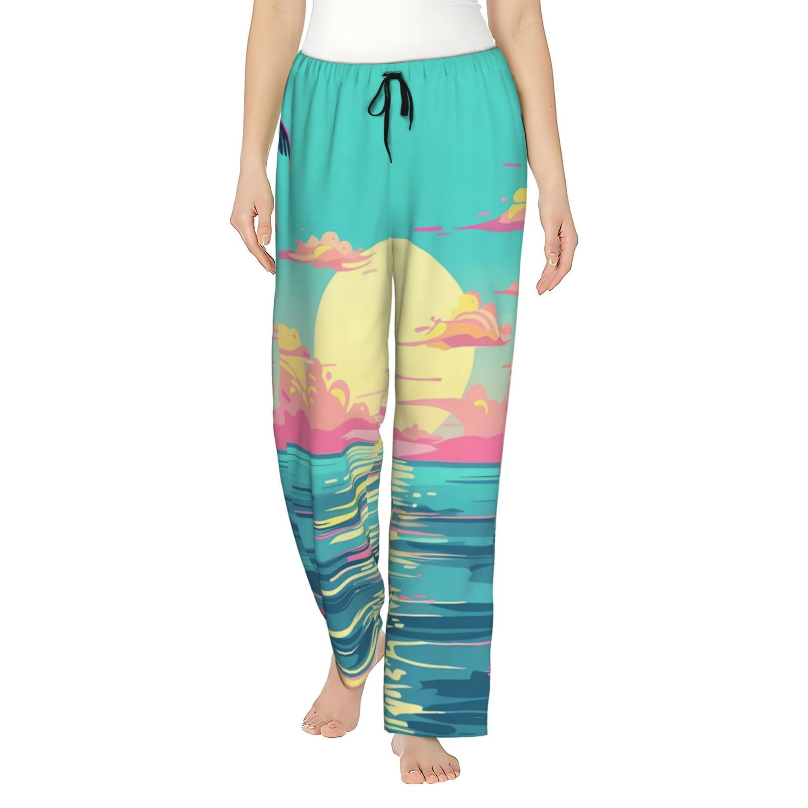 Daiia Retro Palm Beach Sunset Women's Sleep Pant with Pockets and ...