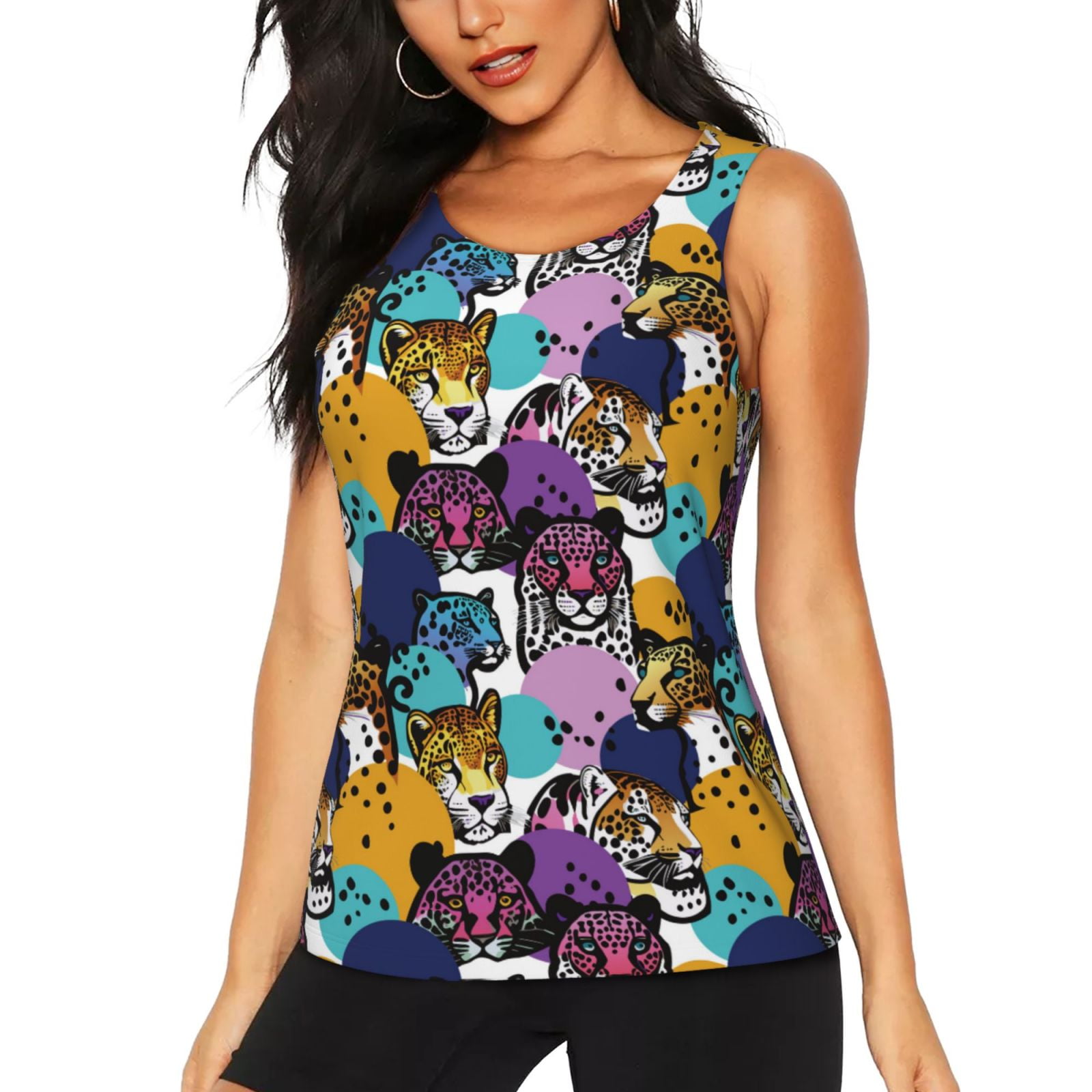 Daiia Retro Panther Printed Womens Workout Tops for Women Quick-dry ...