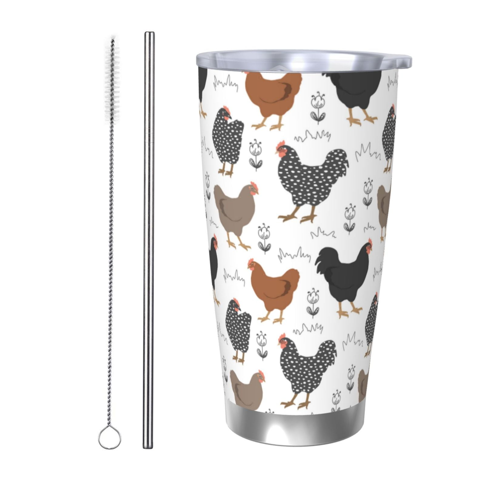 Daiia Retro Rooster Printed 20oz Insulated Coffee Cup with Straw Topper ...