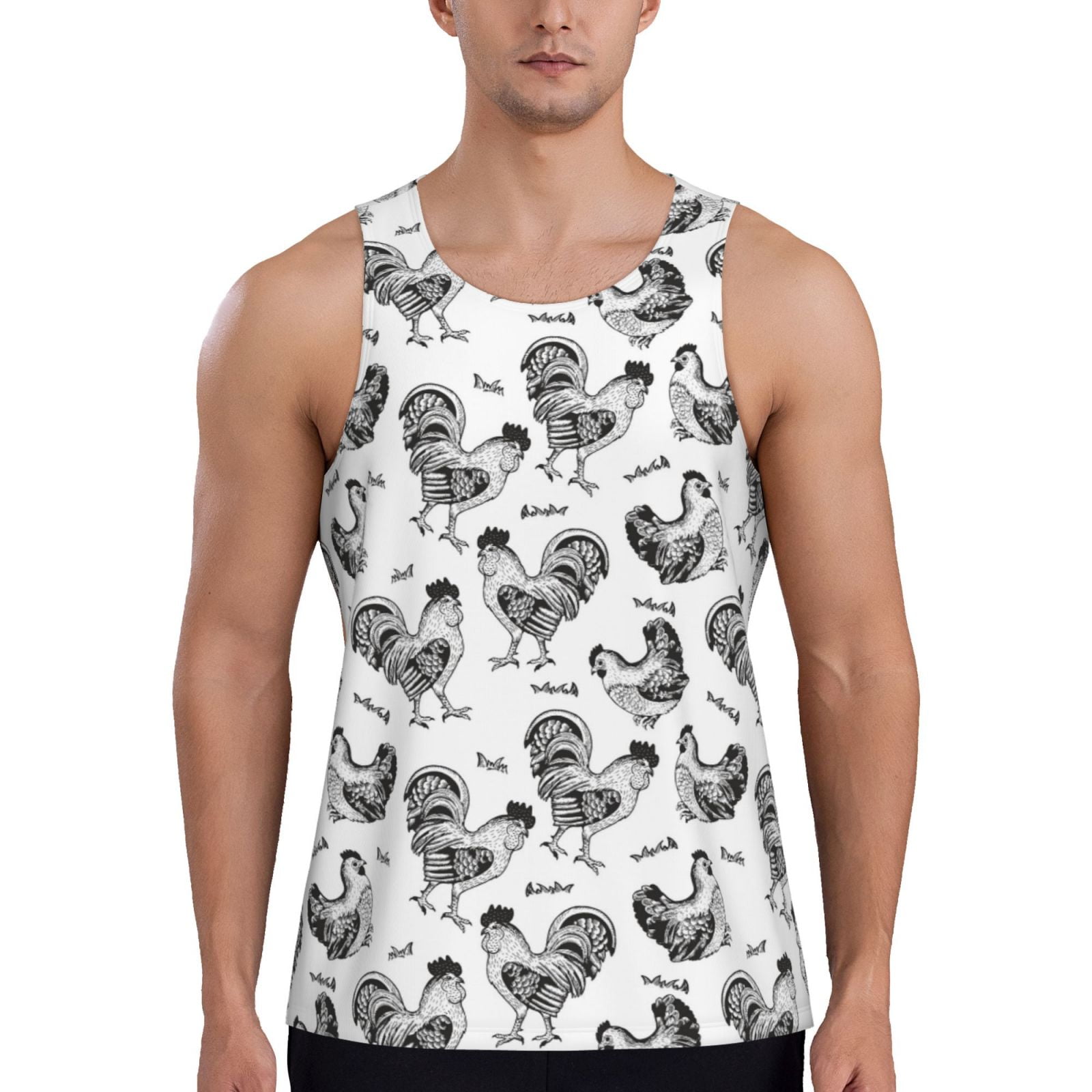 Daiia Retro Rooster Printed Men's Quick Dry Fit Muscle Tank Top Slim ...