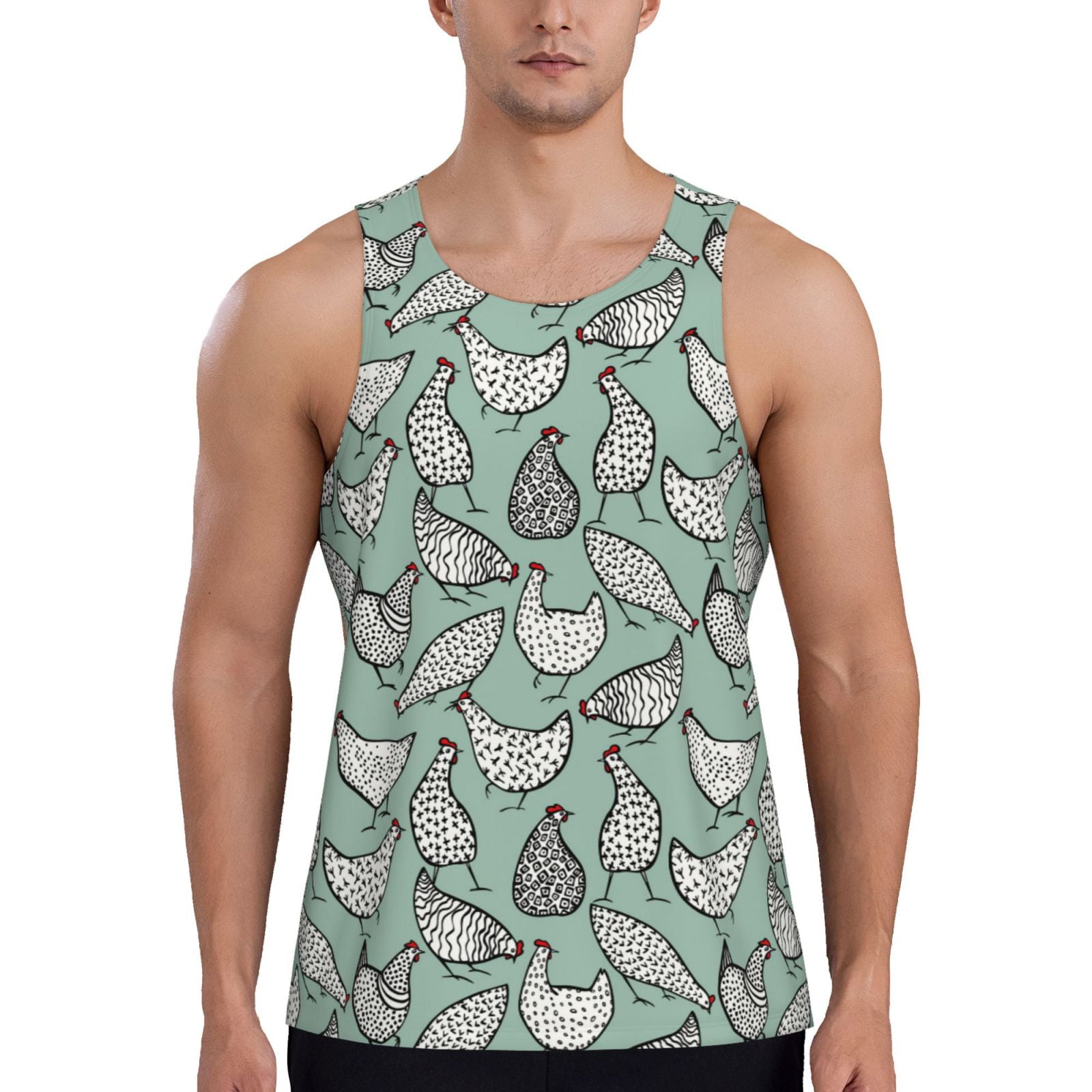 Daiia Retro Rooster4 Printed Men's Quick Dry Fit Muscle Tank Top Slim ...