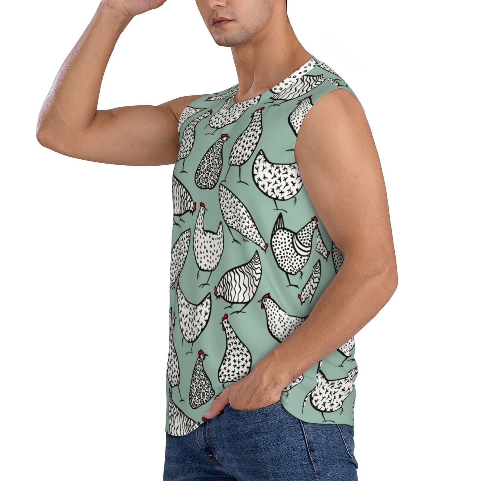 Daiia Retro Rooster4 Printed Men's Tank Tops,Casual Soft Sleeveless Gym ...