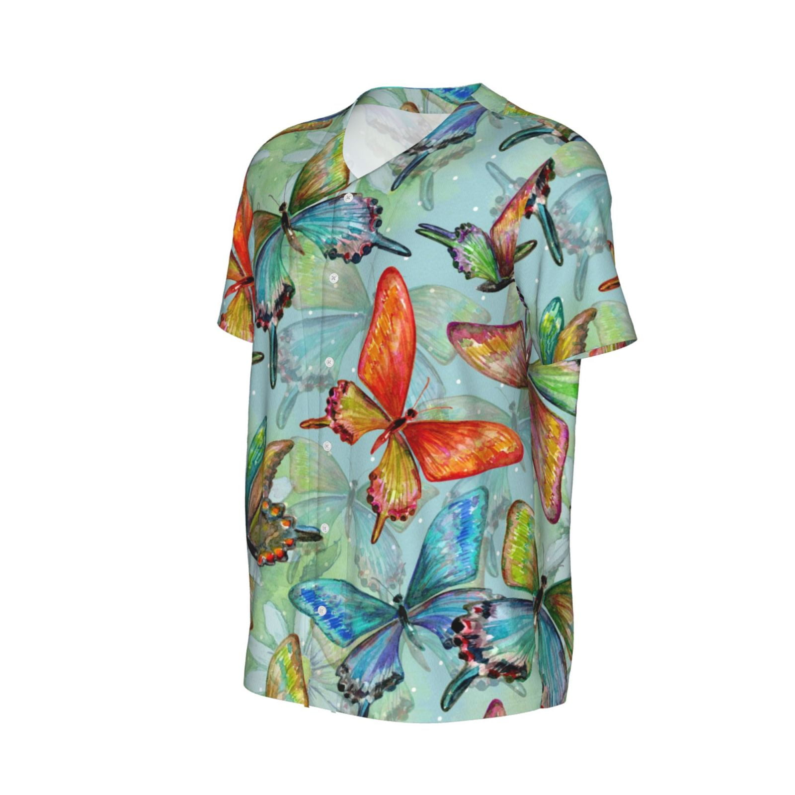 Daiia Retro Seamless Flying Butterflies Mens Baseball Jersey Button ...