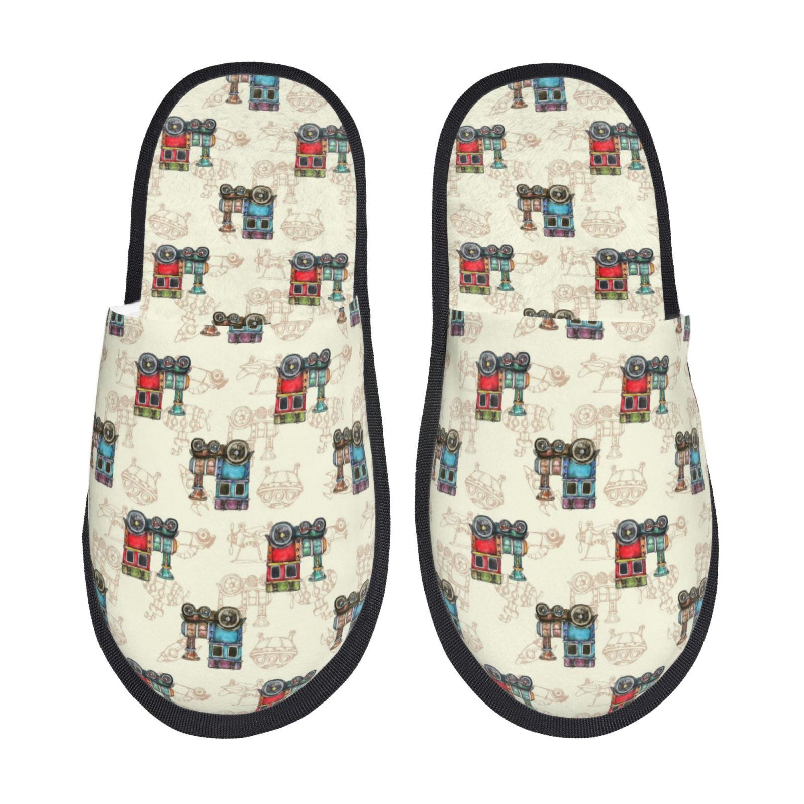 Daiia Retro Steampunk Vehicle Pattern Furry Slippers for Women and Men ...