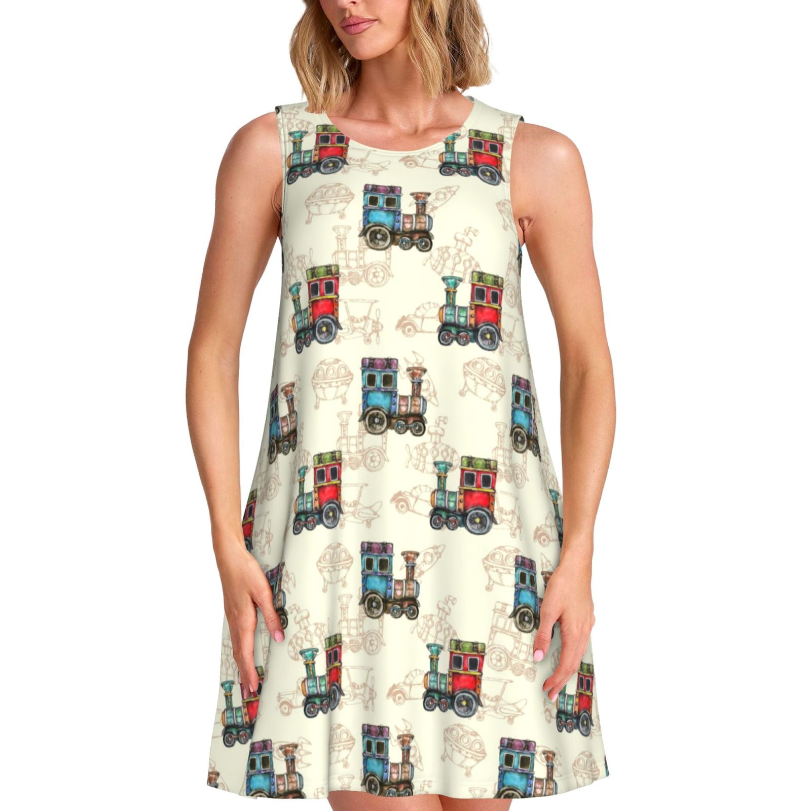 Daiia Retro Steampunk Vehicle Print Women's Dresses 2025 Trendy Short ...