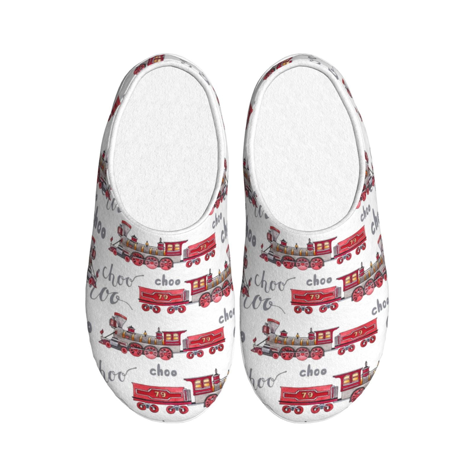 Daiia Retro Train Print Women’s Fuzzy Slippers Memory Foam Lightweight ...