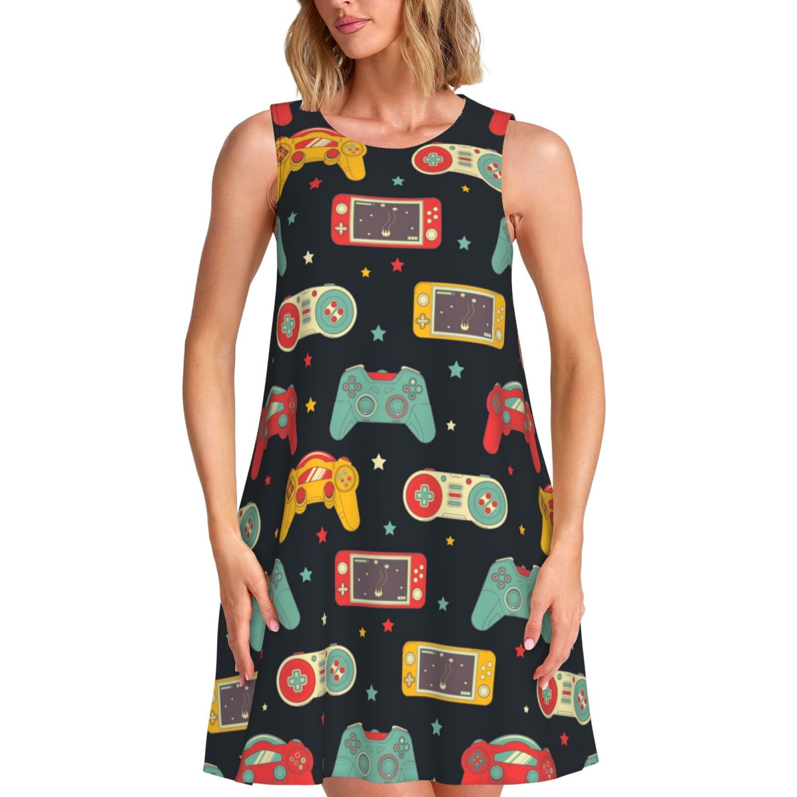 Daiia Retro Video Game Print Women's Dresses 2025 Trendy Short sleeve ...