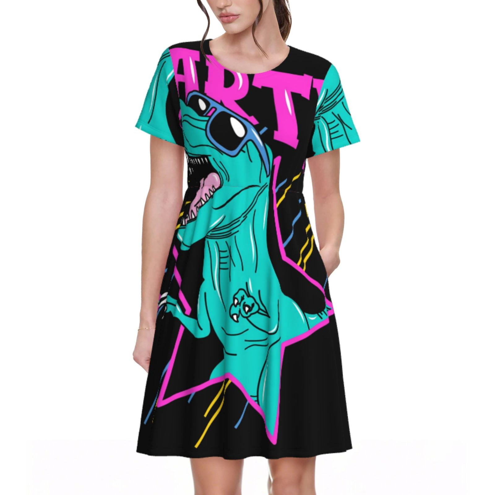 Daiia Rex Dinosaur With Sunglasses Print Women's Dresses 2025 Trendy ...