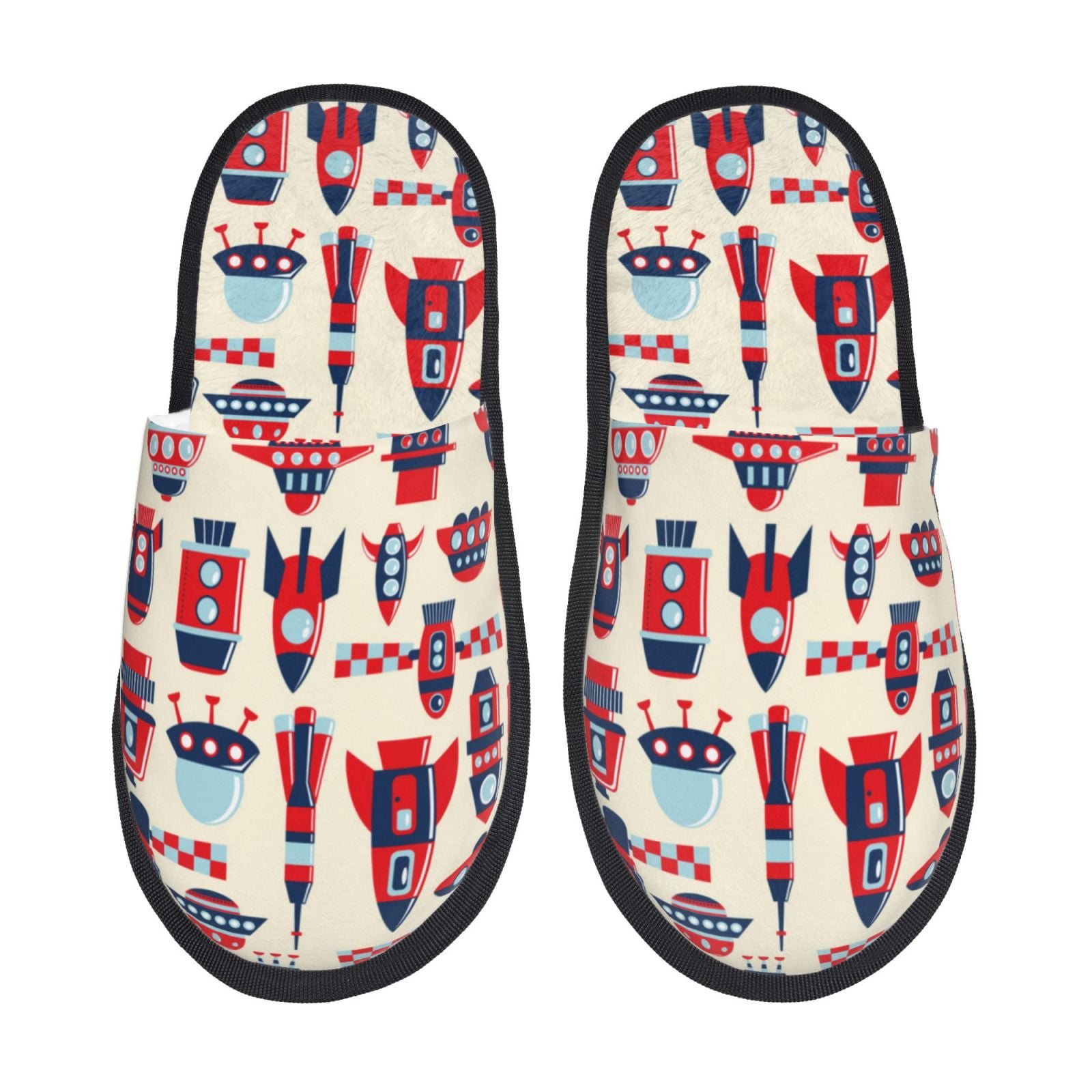 Daiia Rocket Pattern Pattern Furry Slippers for Women and Men, Soft ...