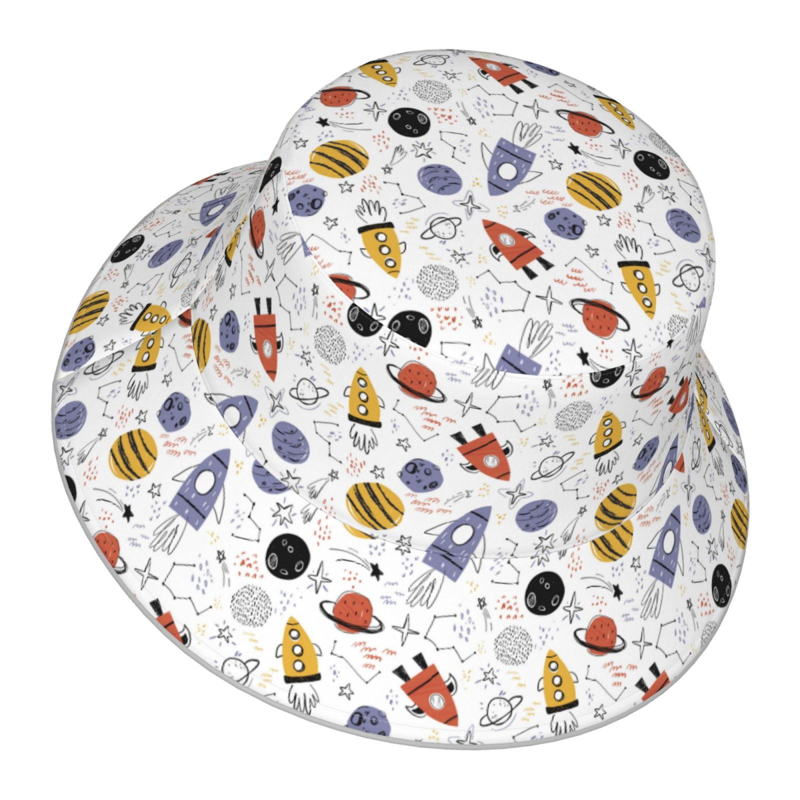 Daiia Rocket Planets Pattern Bucket Hat - Trendy Cotton Sun Hat for ...