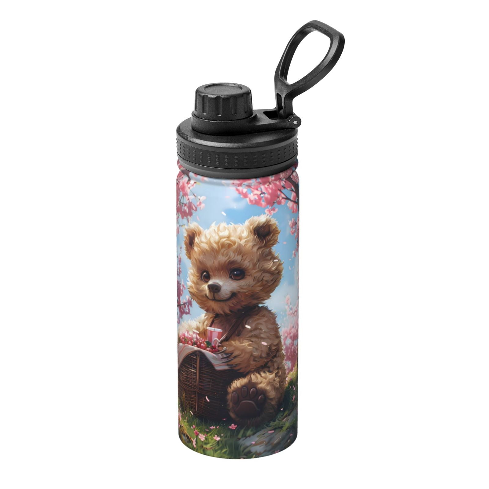 Daiia Romantic Floral Bear Printed 18 OZ Sports Insulated Kettle Drinking Cup Water Bottle ...
