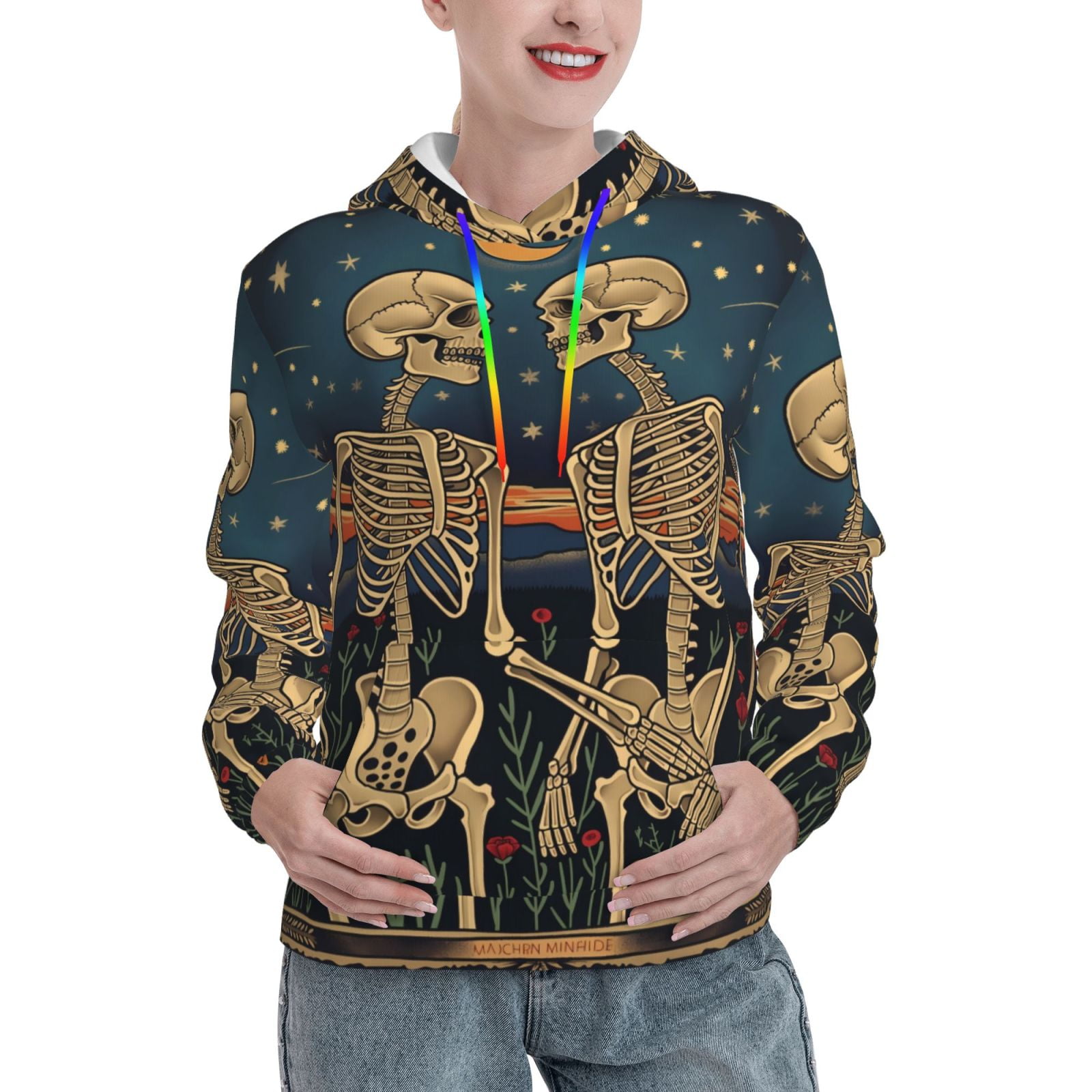 Daiia Romantic Skeletons Under Moon Pattern Women's Fashion Hoodies ...