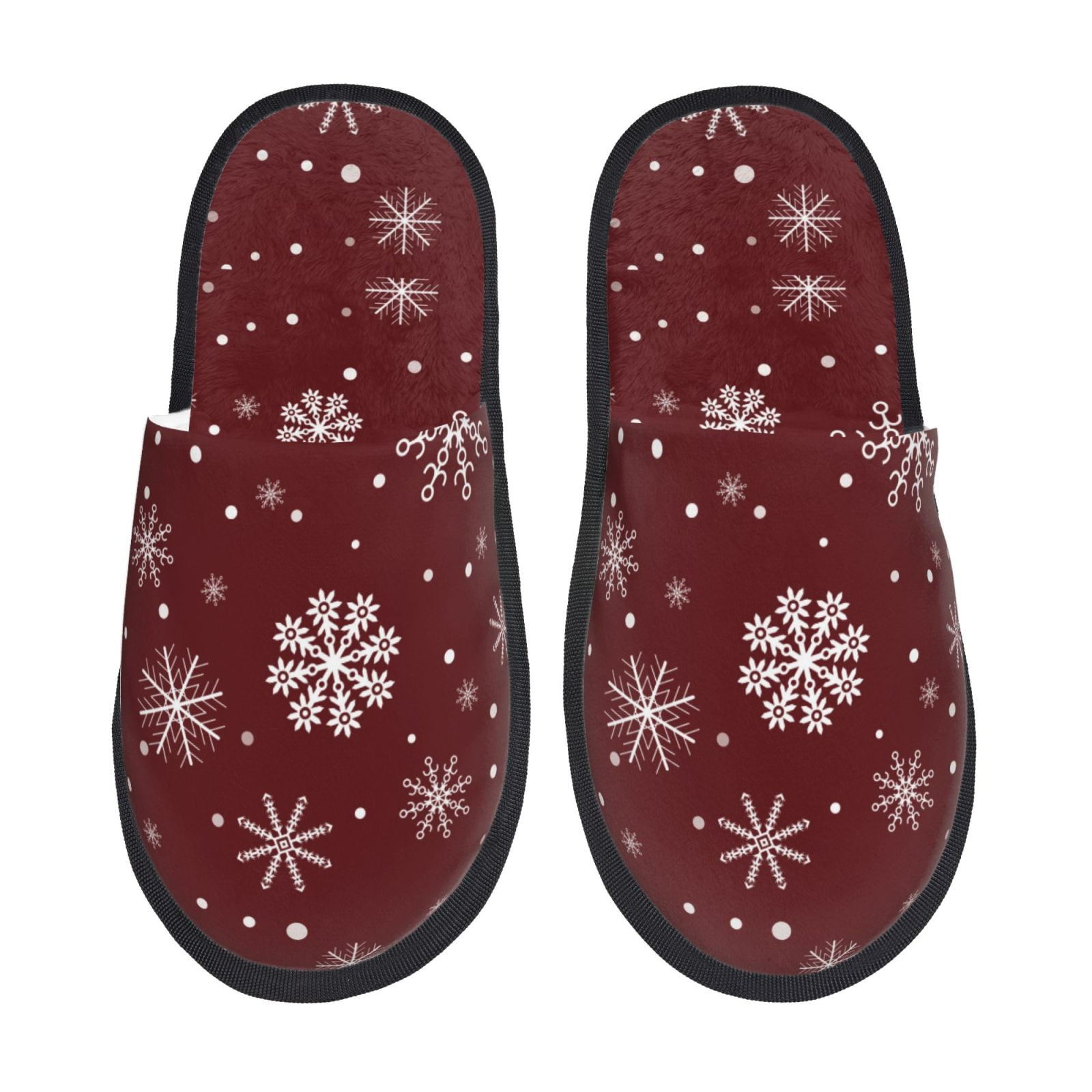 Daiia Romantic white snowflakes Pattern Furry Slippers for Women and ...