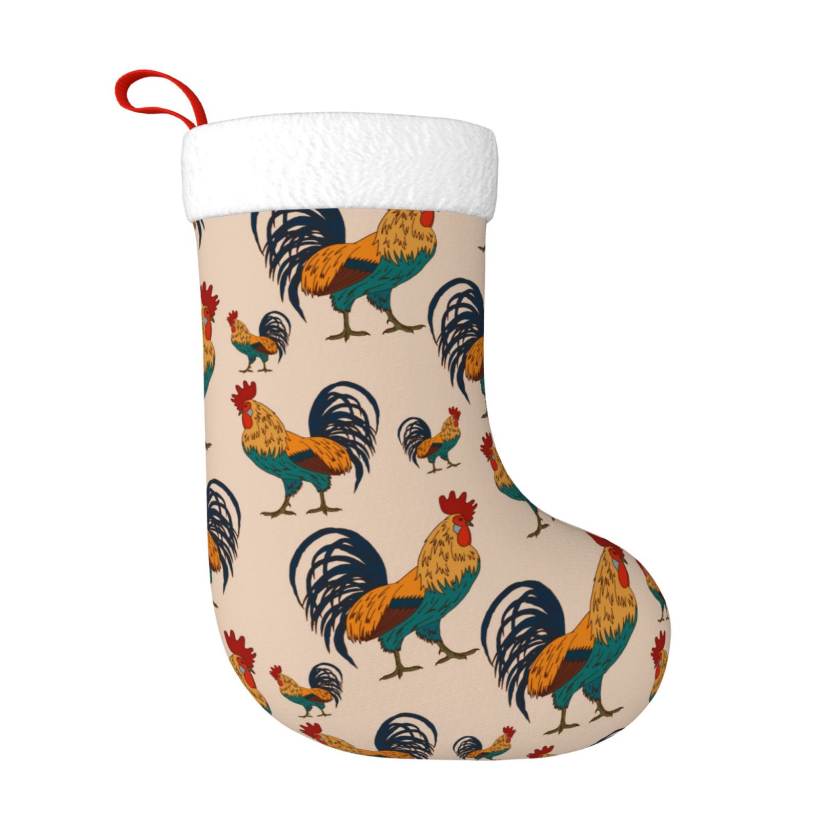 Daiia Rooster Print Christmas Stocking，18"Large Knitted Xmas Stocking ...
