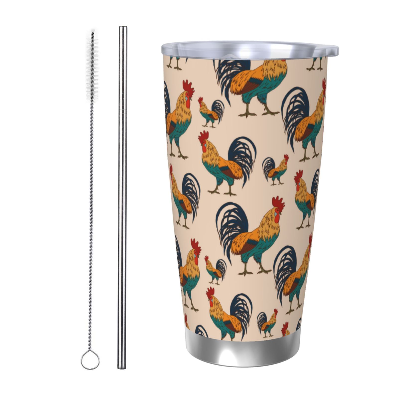 Daiia Rooster Printed 20oz Insulated Coffee Cup with Straw Topper ...
