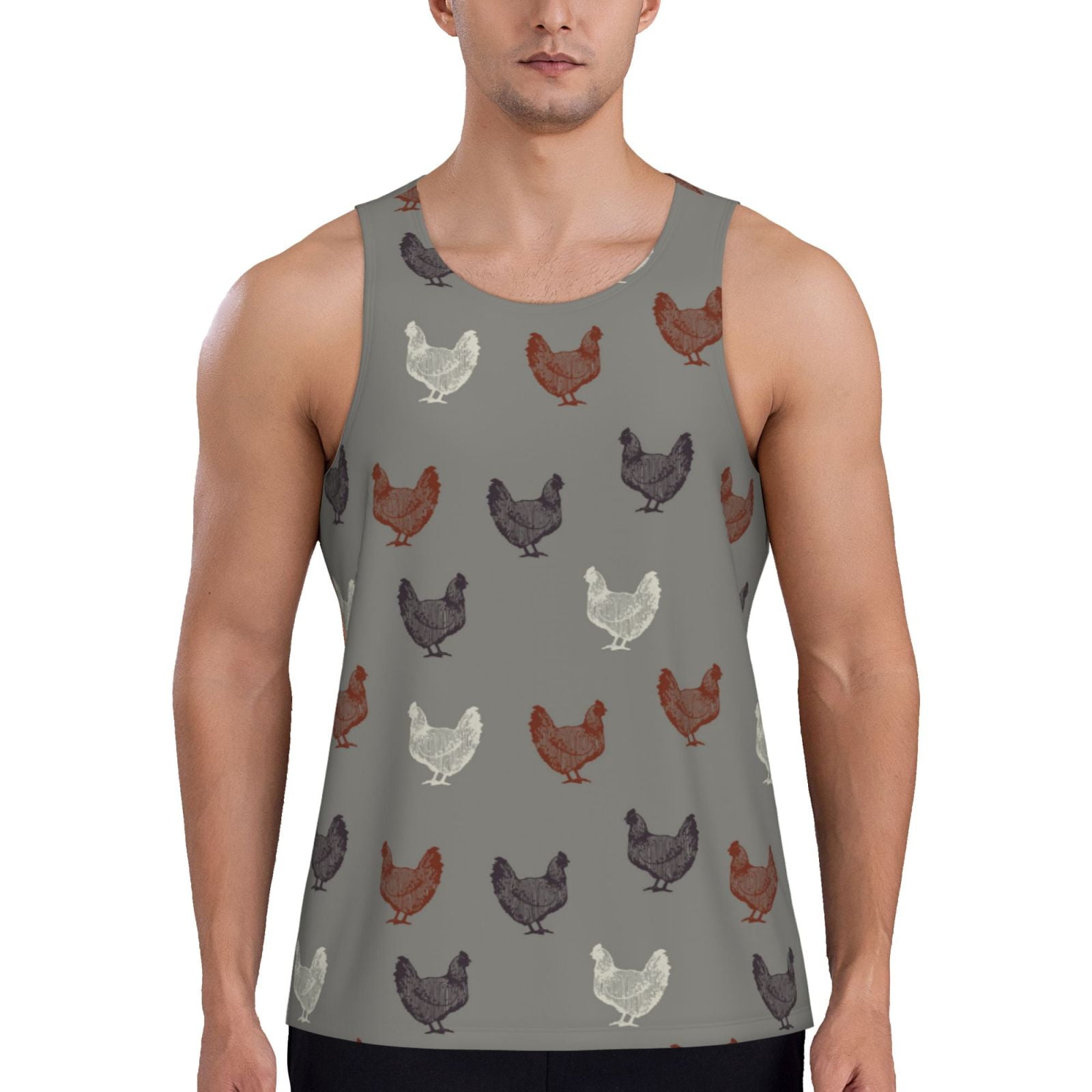Daiia Rooster Printed Men's Quick Dry Fit Muscle Tank Top Slim-Fit Tank ...