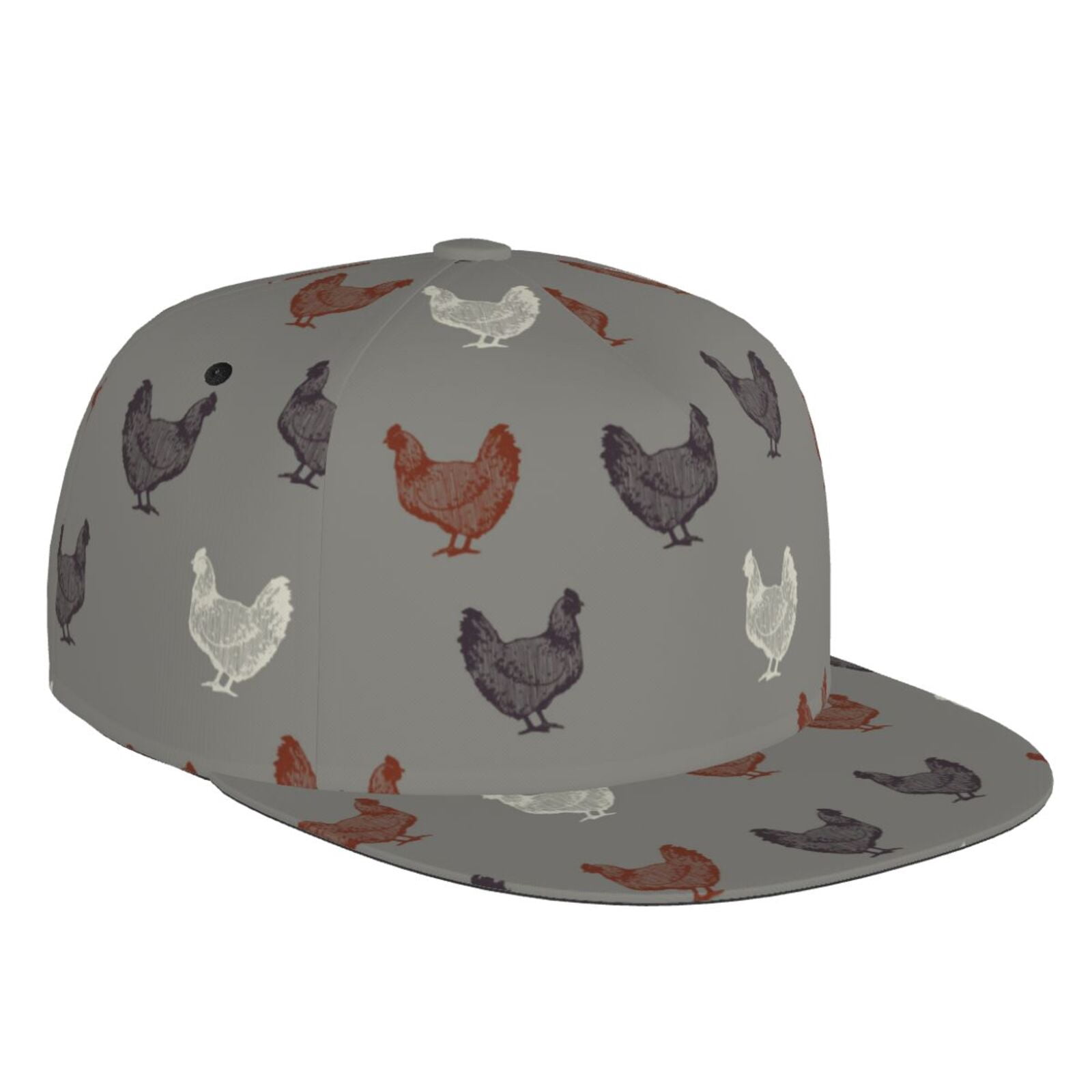 Daiia Rooster print Flat Bill Hats Flat Brim Trucker Cap Baseball Cap ...