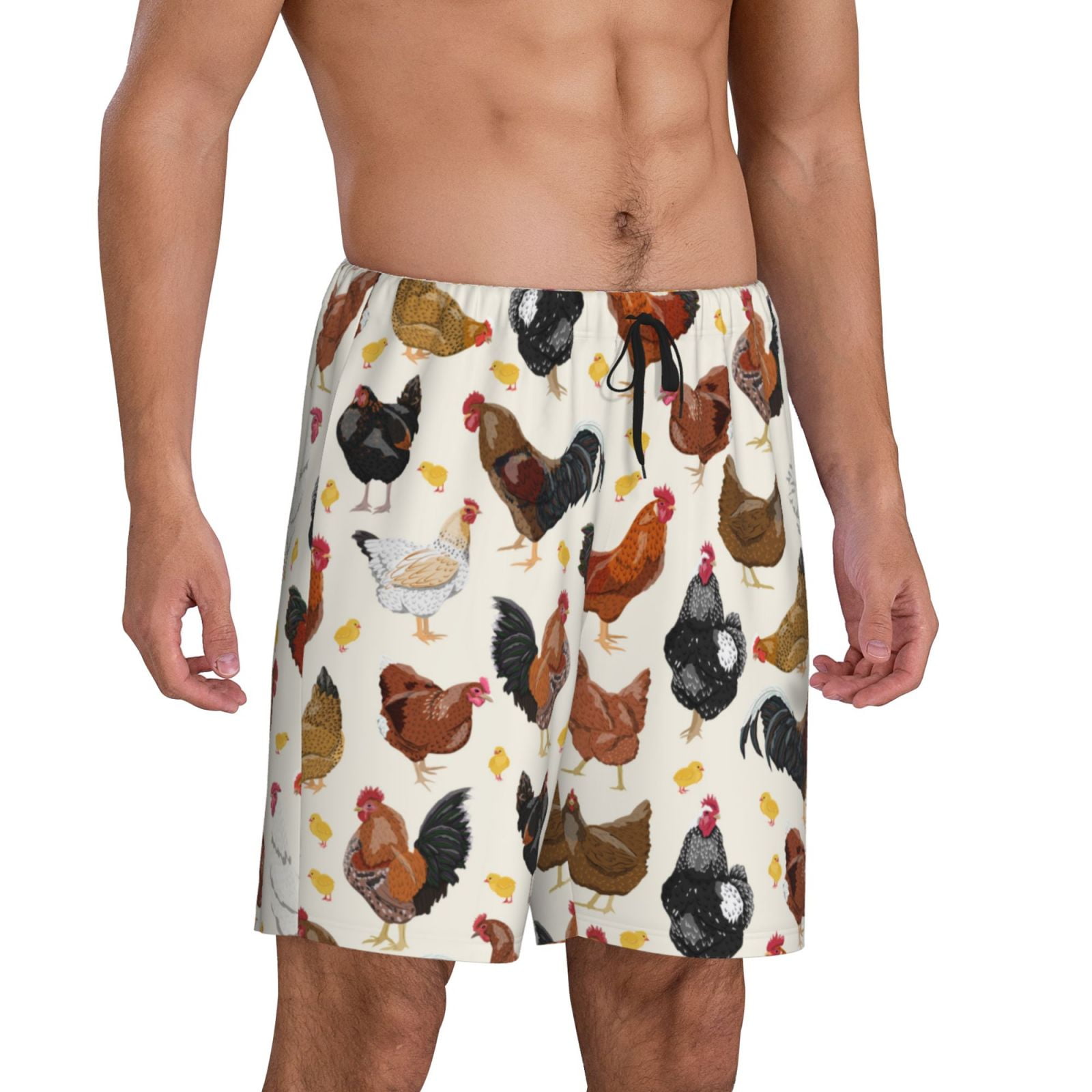 Daiia Roosters and Chickens Mens Woven Stretch Pajama Short,Short ...