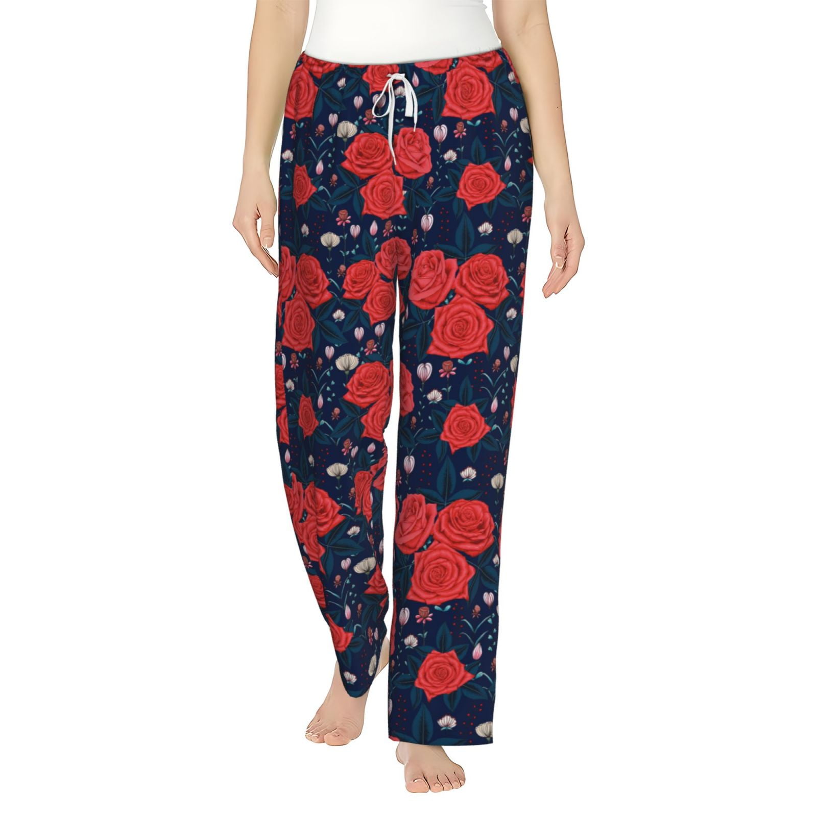 Daiia Rose Flower Women's Sleep Pant with Pockets and Drawstring,Pajama ...