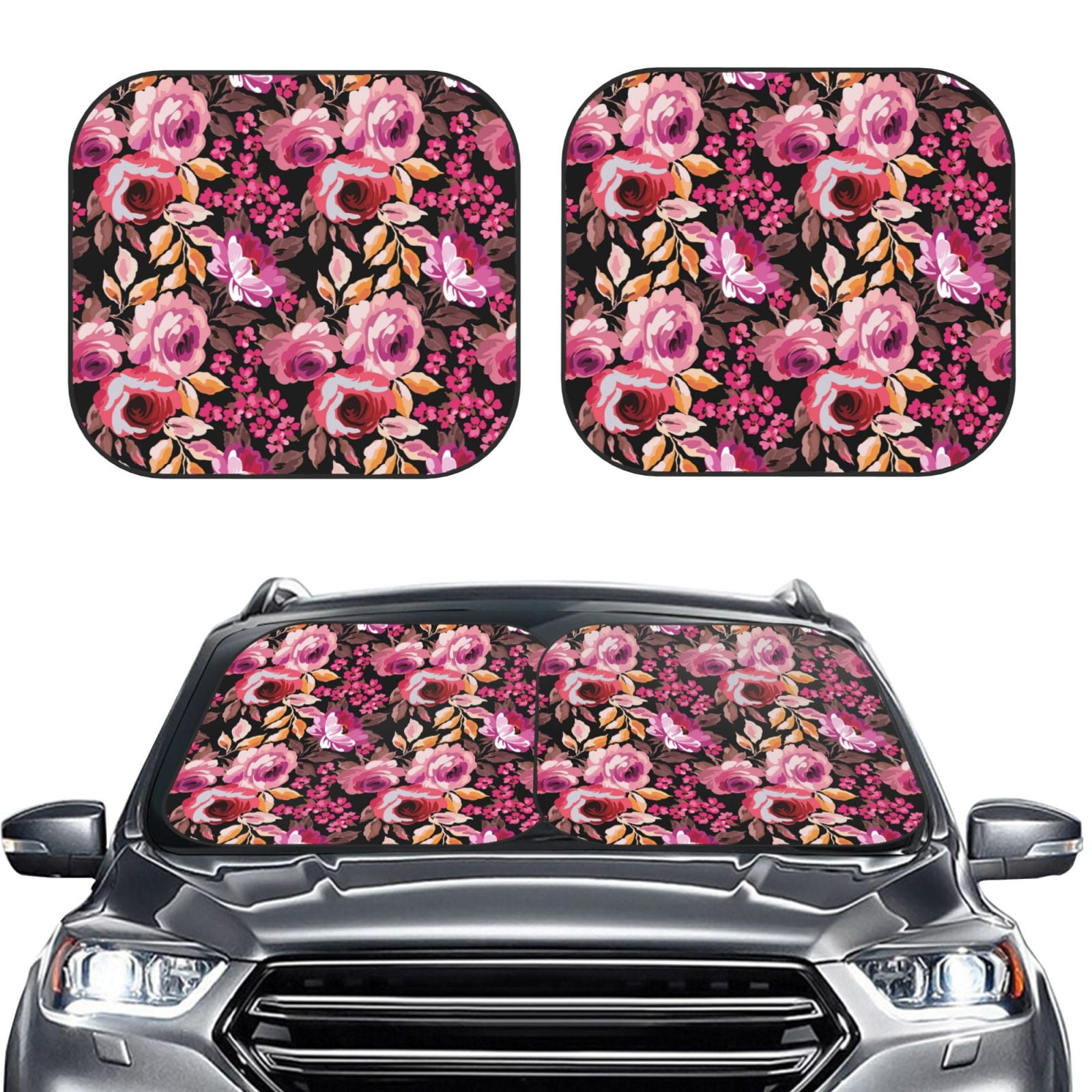 Daiia Rose Flowers 2PCS Car Windshield Sun Shade, Foldable Sun Shield ...