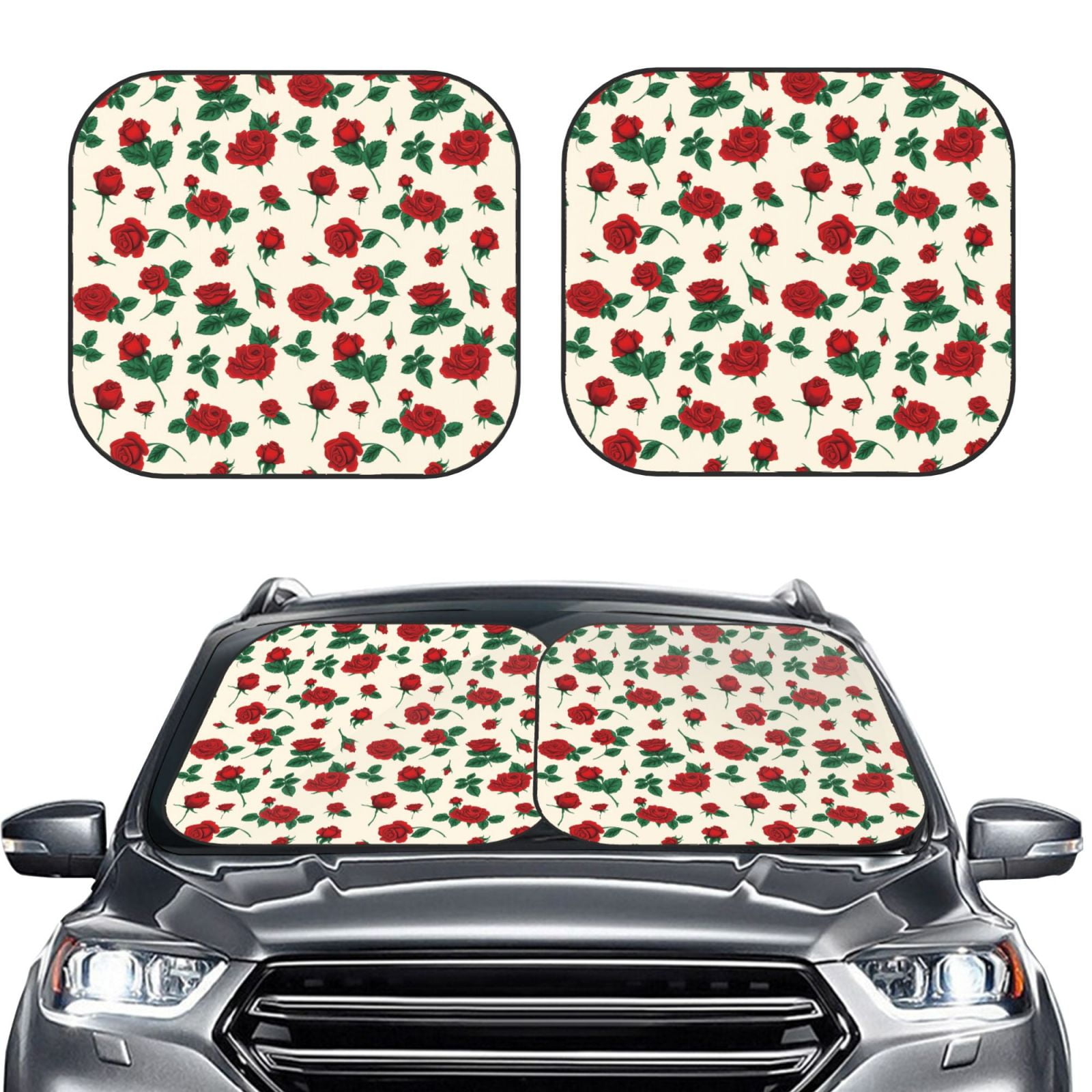 Daiia Rose Flowers 2PCS Car Windshield Sun Shade, Foldable Sun Shield ...