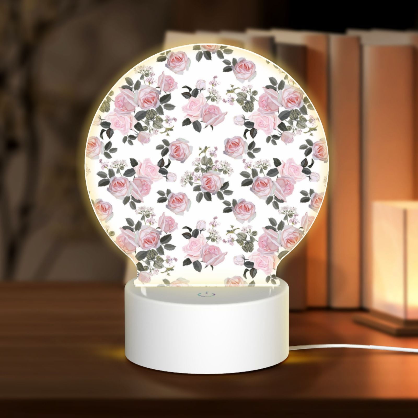 Daiia Rose Flowers Pattern Acrylic Night Light, LED Touch Light ...
