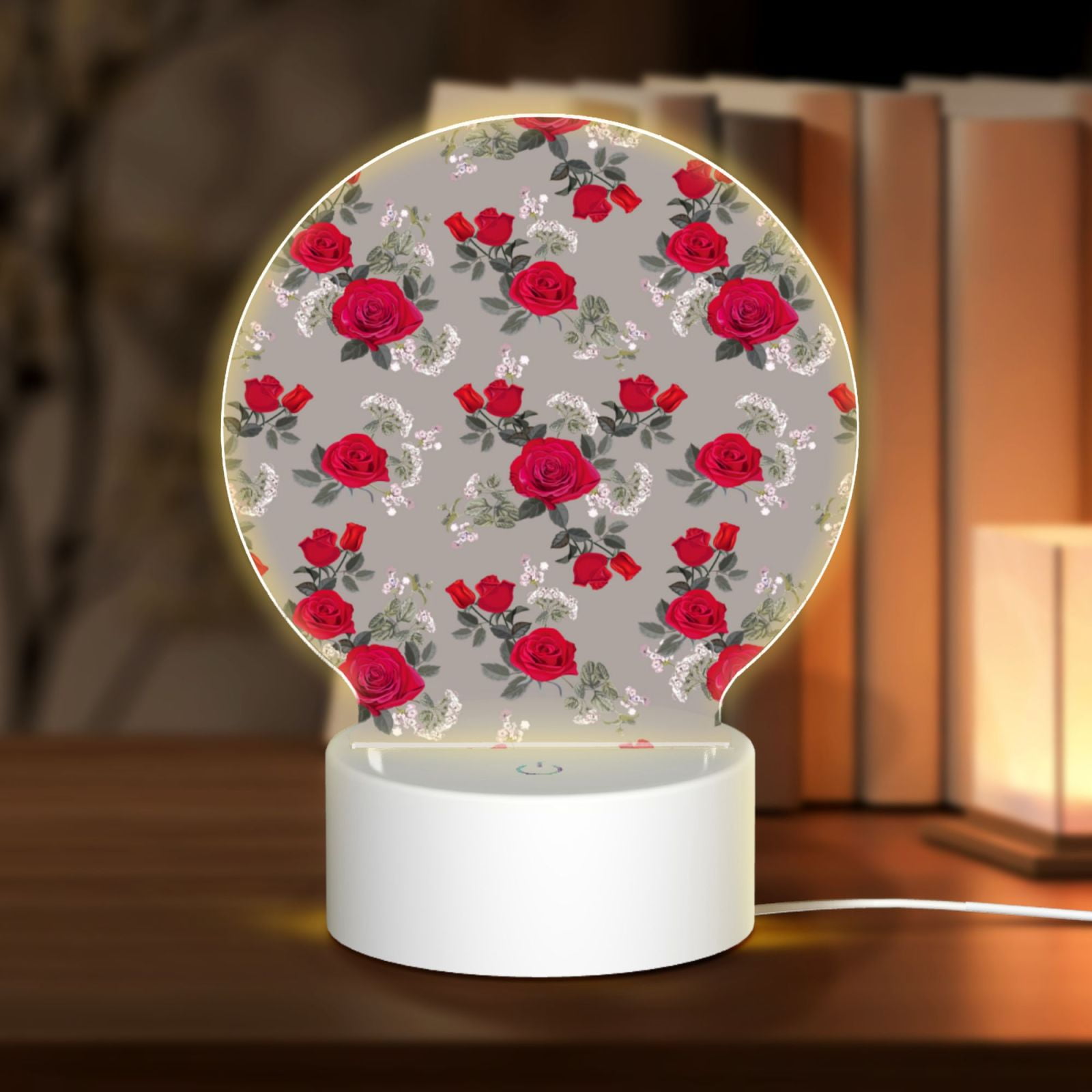 Daiia Rose Flowers Pattern Acrylic Night Light, LED Touch Light ...