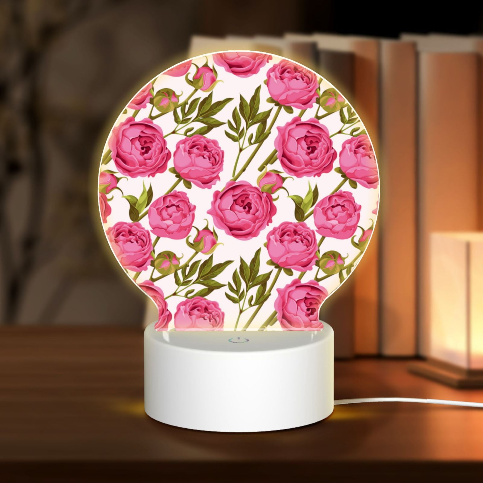 Daiia Rose Flowers Pattern Acrylic Night Light, LED Touch Light ...
