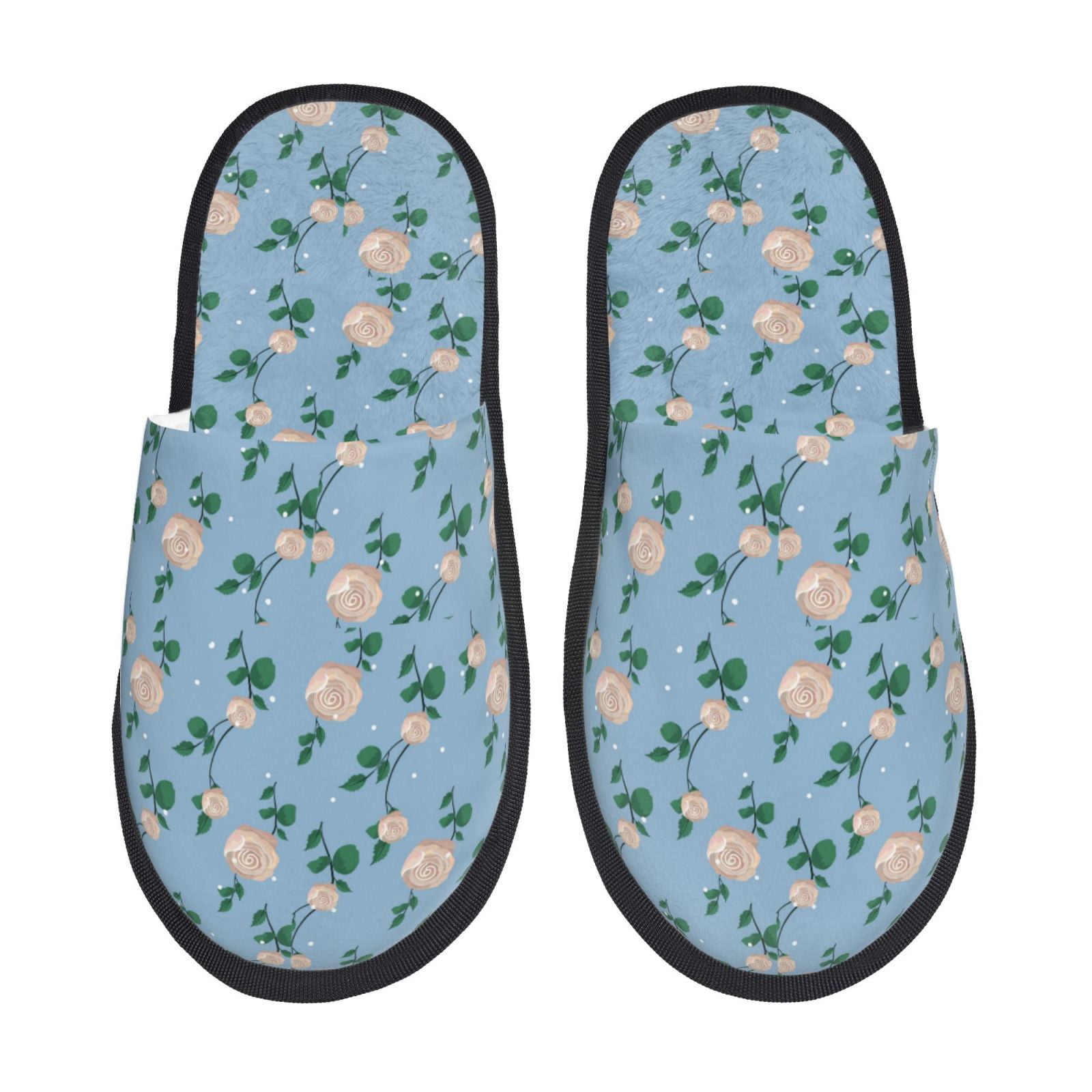Daiia Rose Flowers Pattern Furry Slippers for Women and Men, Soft Plush ...