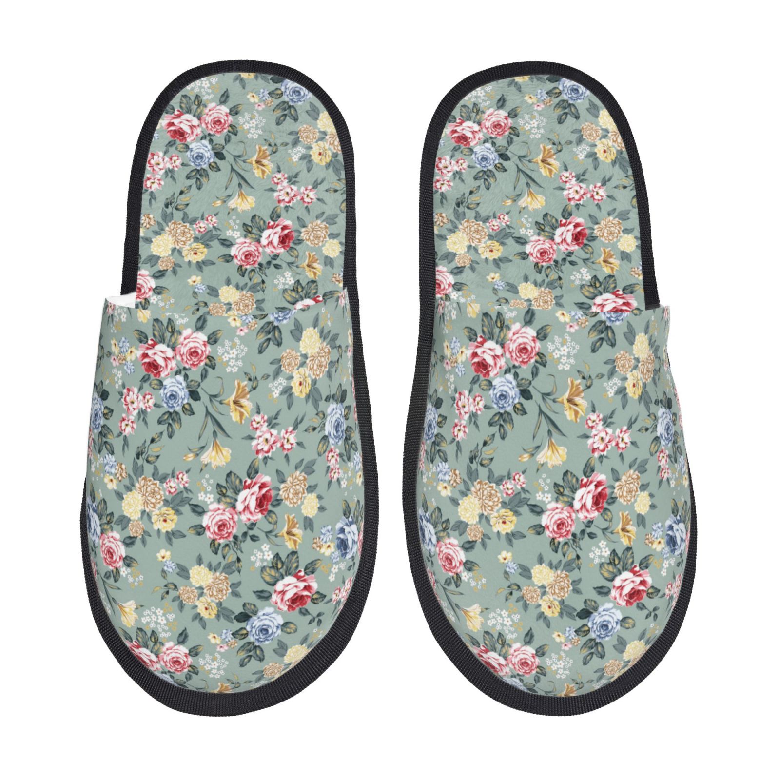Daiia Rose Flowers Pattern Furry Slippers for Women and Men, Soft Plush ...
