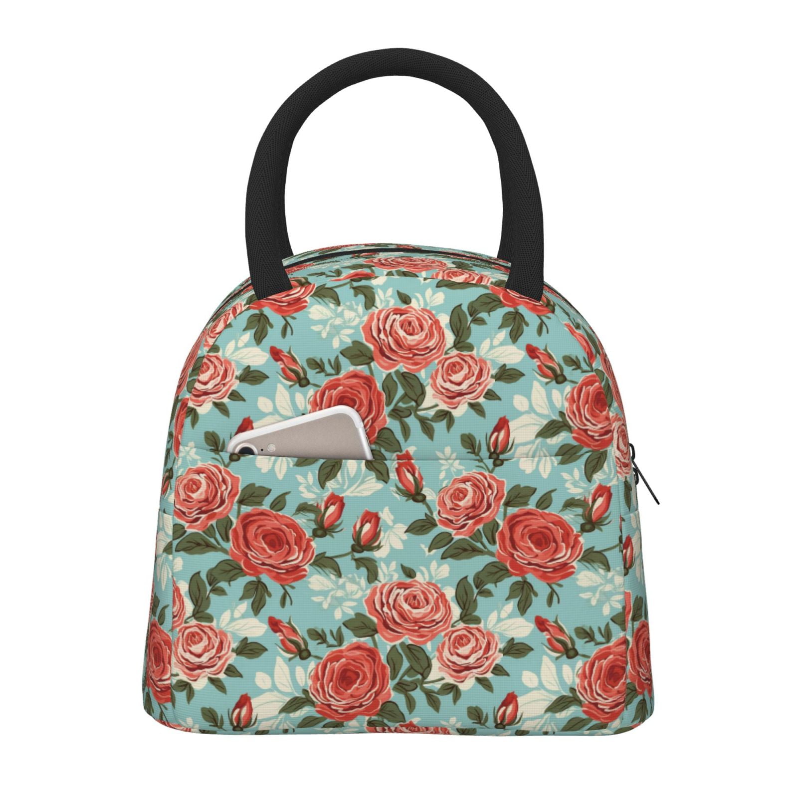 Daiia Rose Flowers Pattern Lunch Bag , Insulated Lunch Box, Small ...