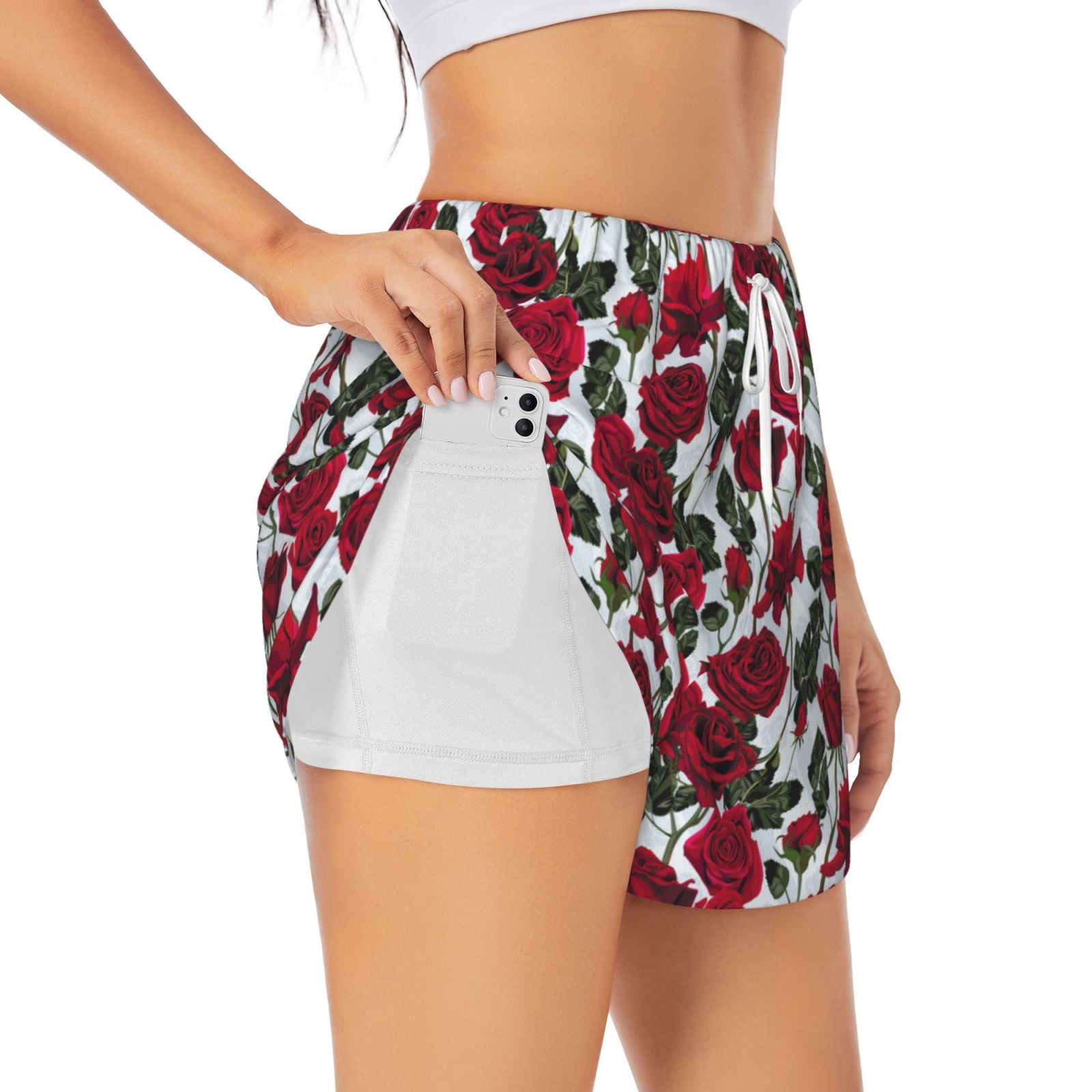 Daiia Rose Flowers Pattern Women's 2 in 1 Running Shorts - Lightweight ...
