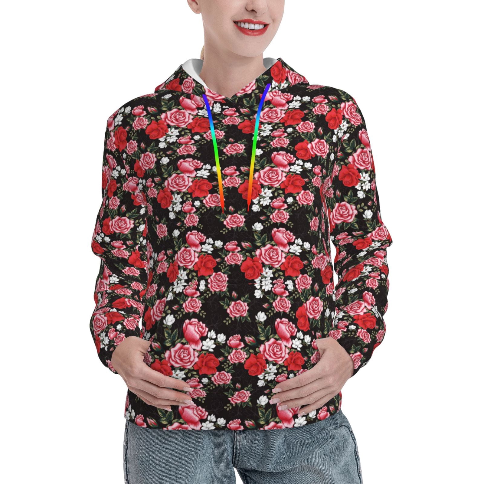 Daiia Rose Flowers Pattern Women's Fashion Hoodies & Sweatshirts with ...