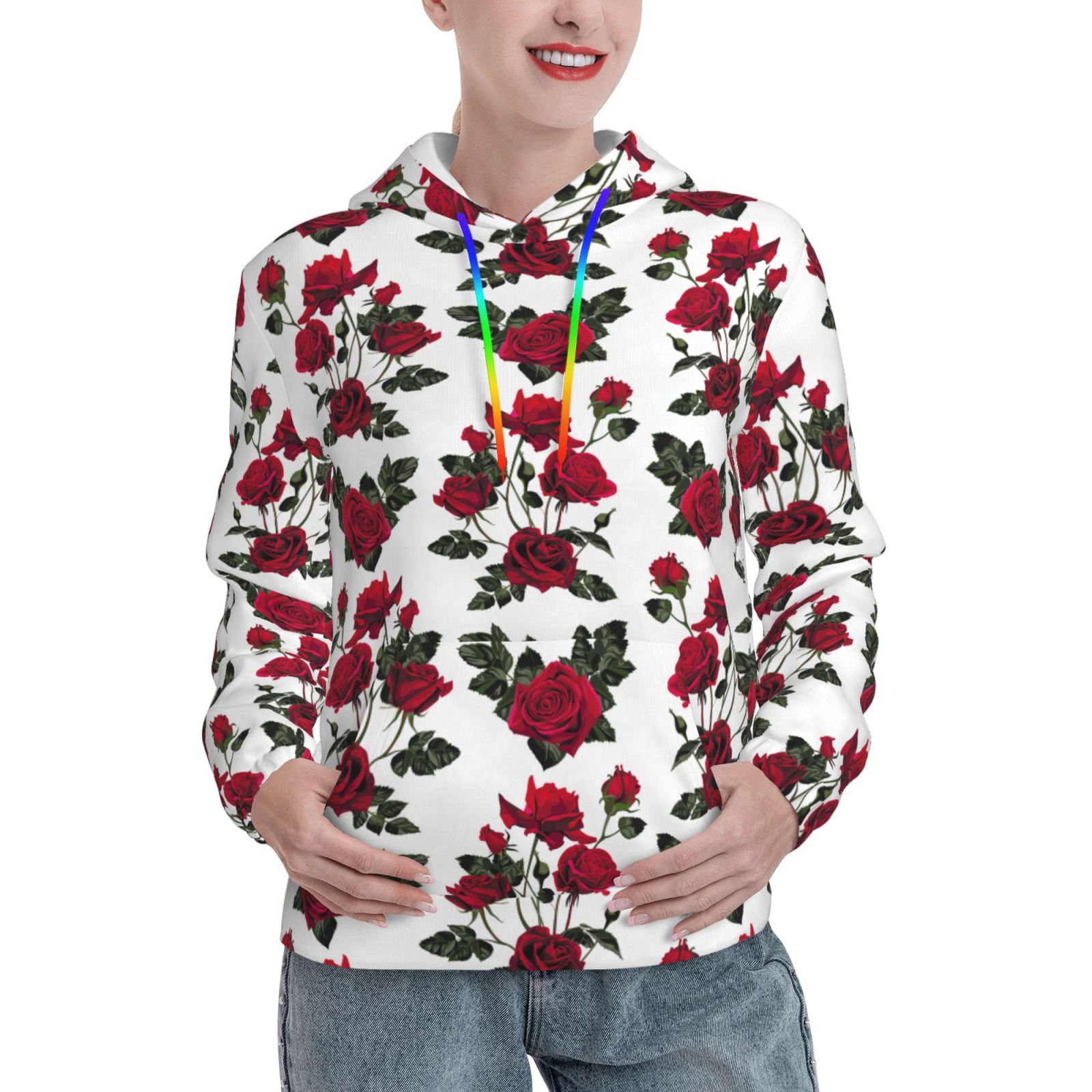 Daiia Rose Flowers Pattern Women's Fashion Hoodies & Sweatshirts with ...