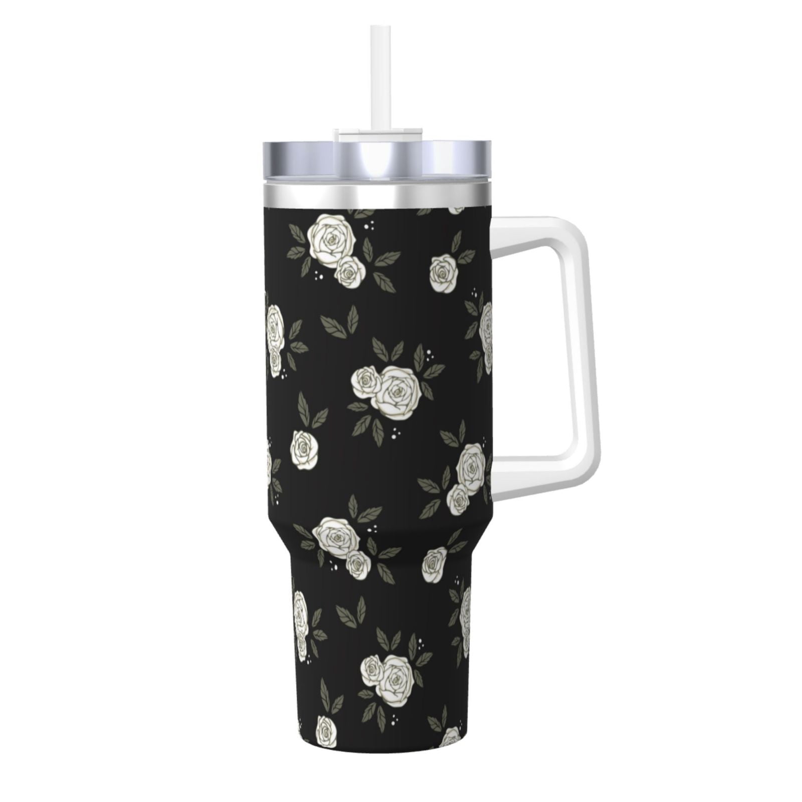 Daiia Rose Flowers Printed 40 oz Tumbler with Handle,Ice Bully ...