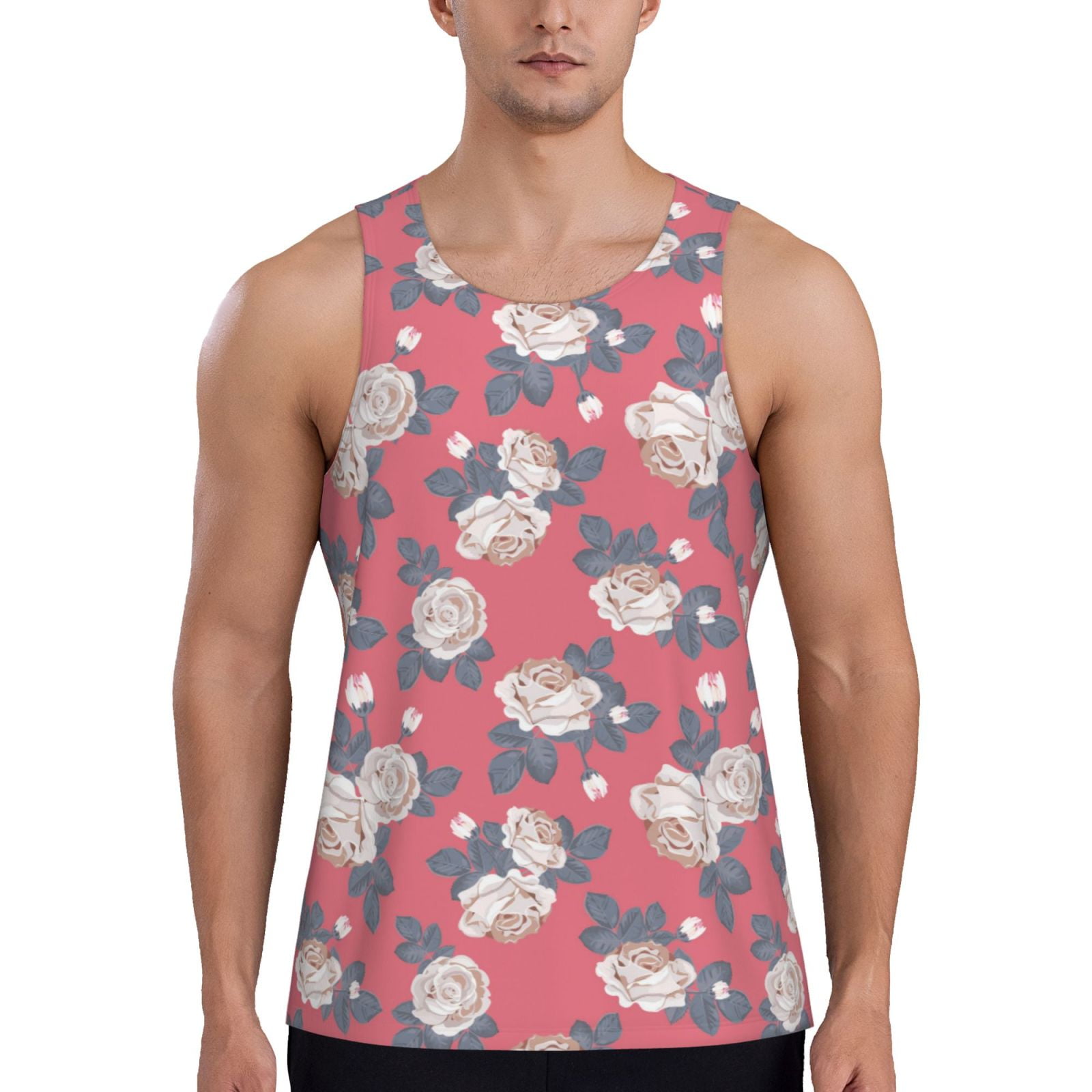 Daiia Rose Flowers Printed Men's Quick Dry Fit Muscle Tank Top Slim-Fit ...