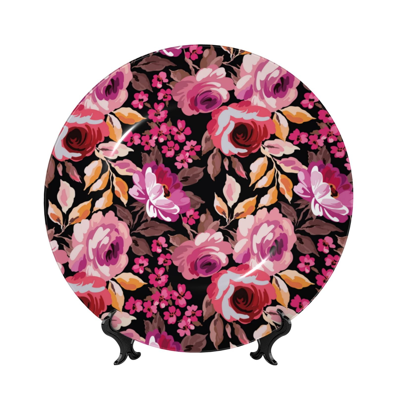 Daiia Rose Flowers Printed Pattern Ceramic Plate Dinner Plates Bone ...