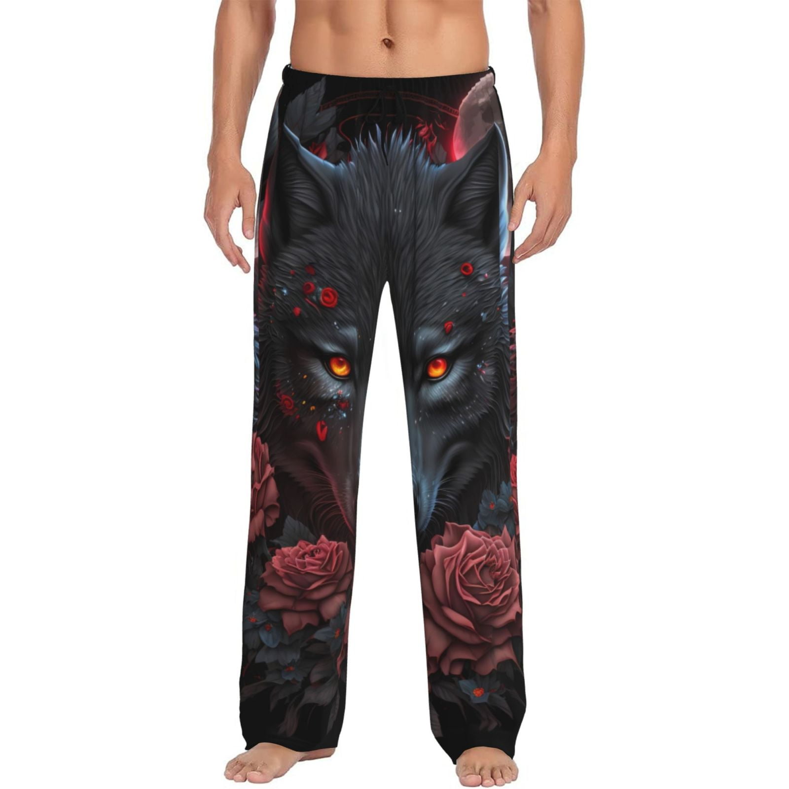 Daiia Rose Full Moon Black Wolf Men's Sleep Pant with Pockets and ...