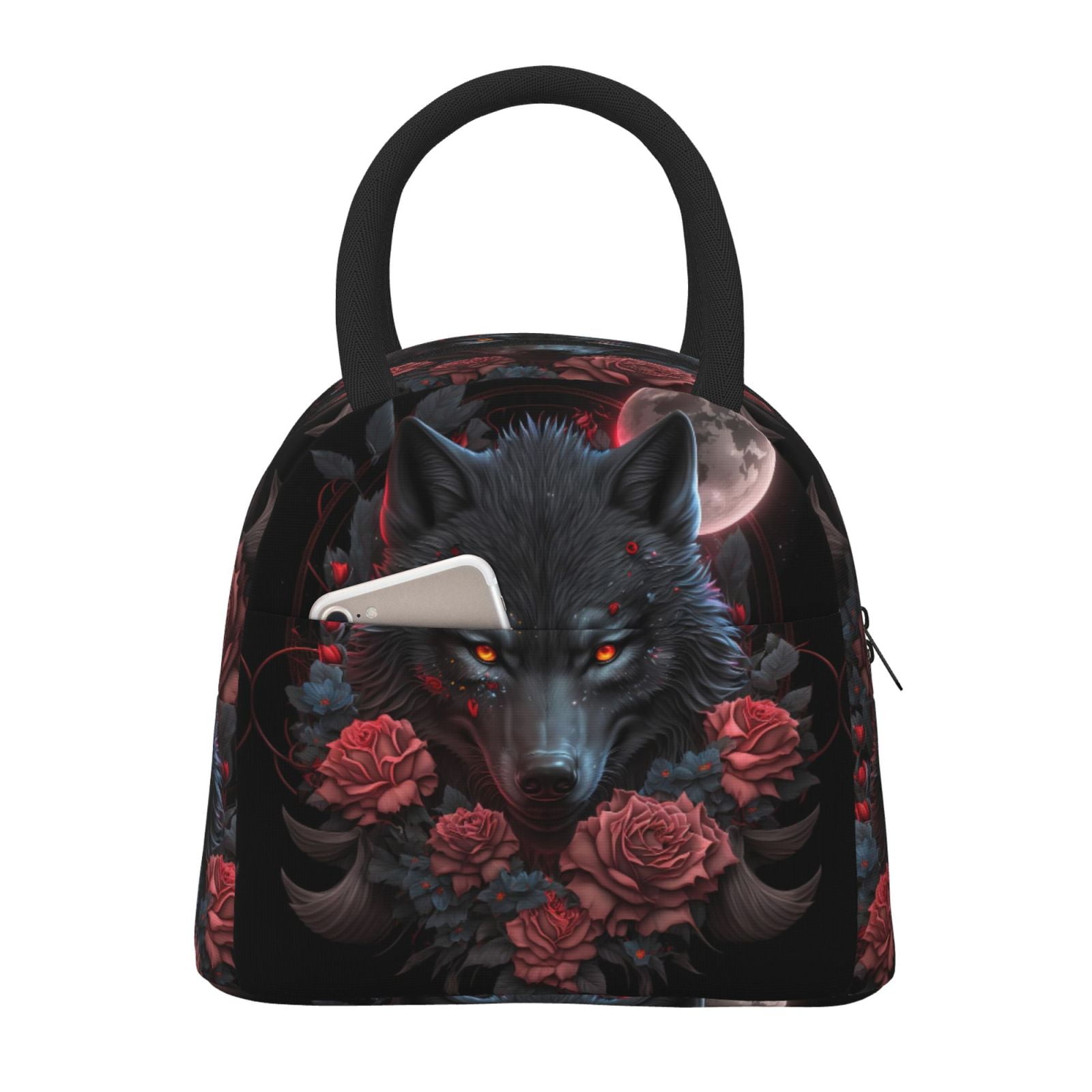 Daiia Rose Full Moon Black Wolf Pattern Lunch Bag , Insulated Lunch Box ...