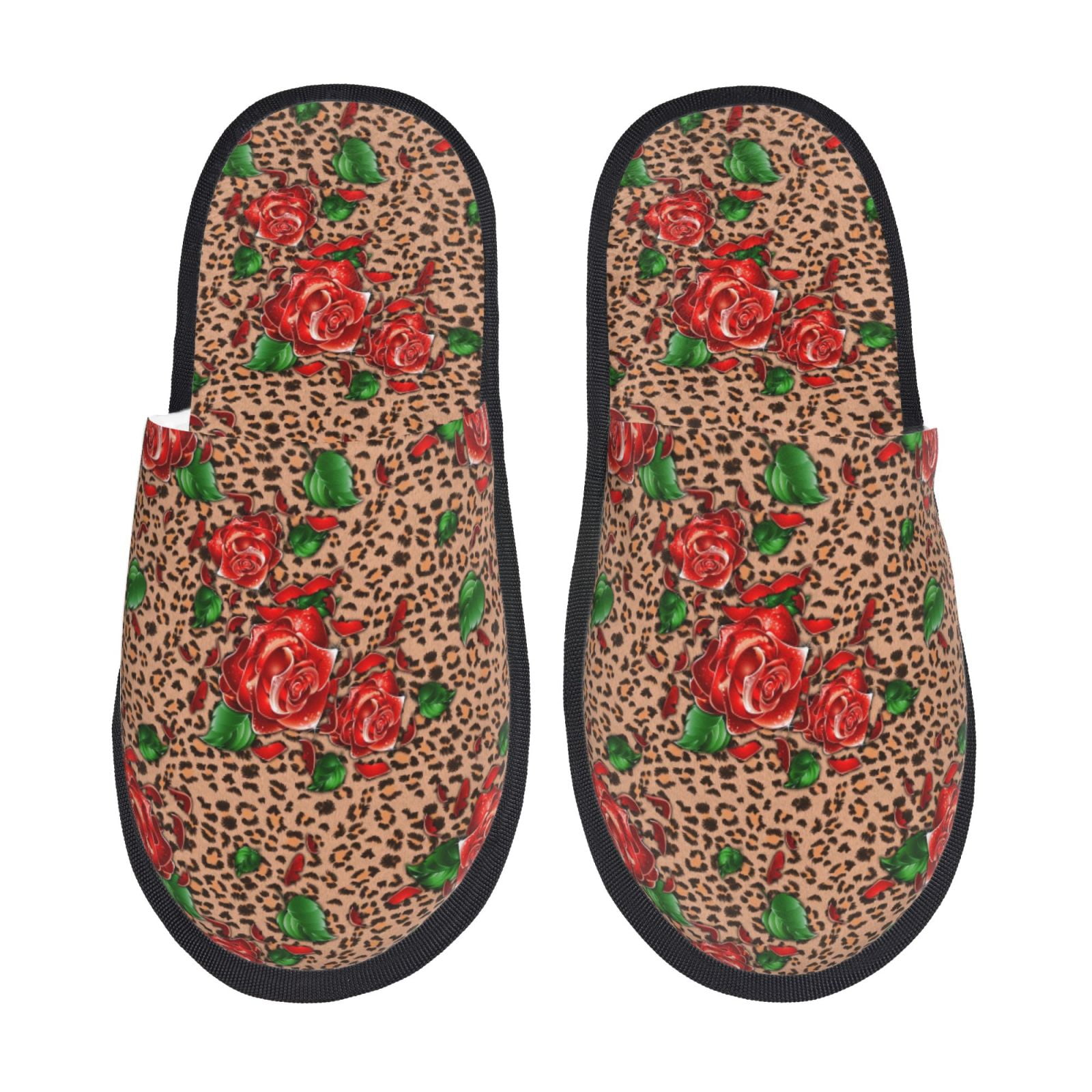 Daiia Rose Mix Leopard 1 Pattern Furry Slippers for Women and Men, Soft ...