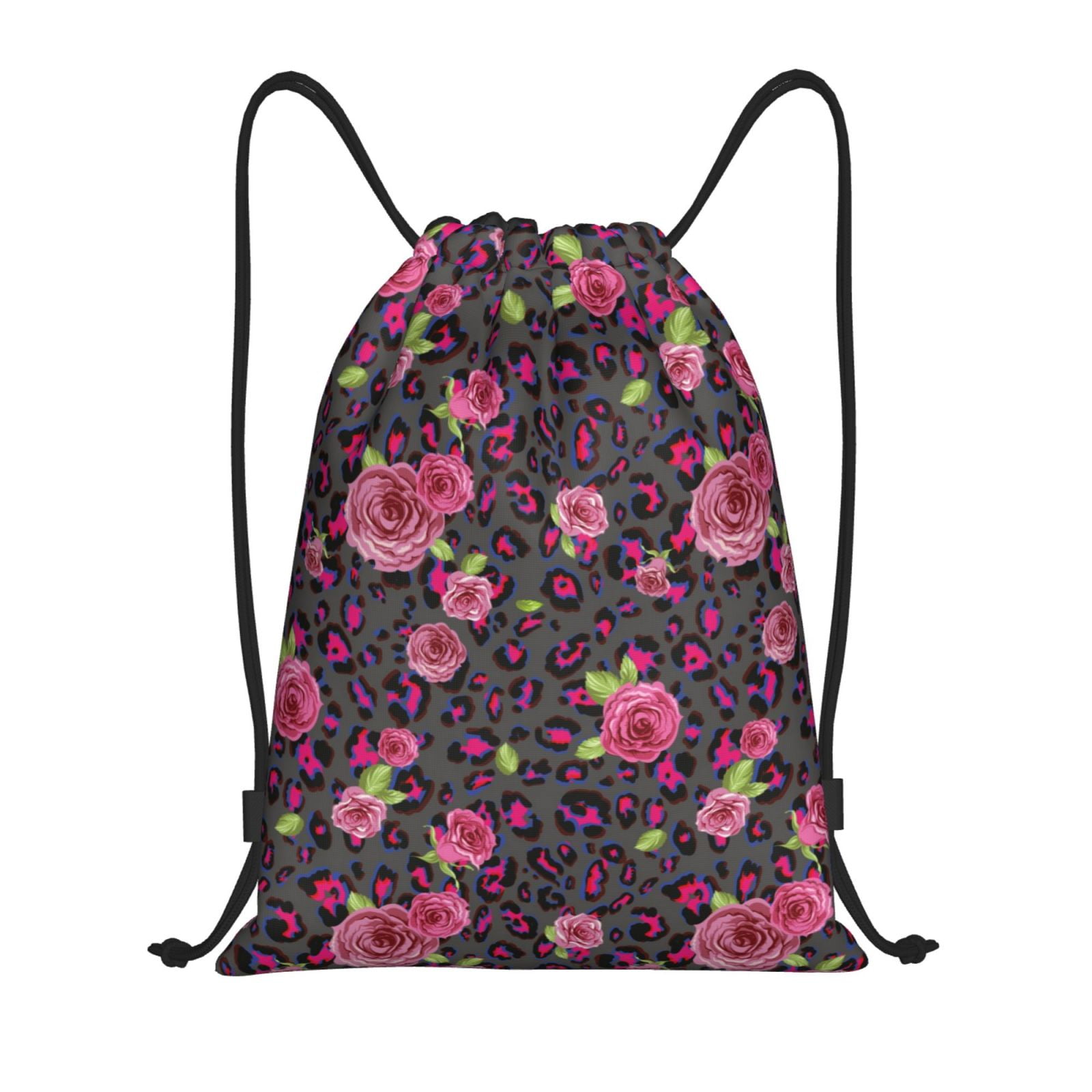 Daiia Rose Mix Leopard 2 Pattern Drawstring Backpack, Gym Bag ...