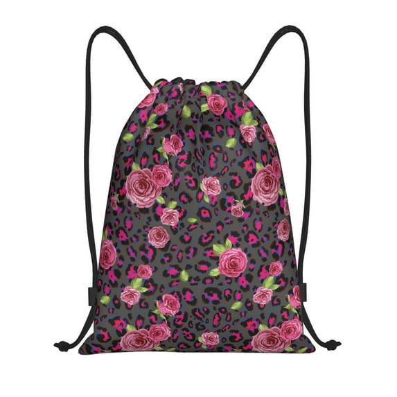 Daiia Rose Mix Leopard 2 Pattern Drawstring Backpack, Gym Bag ...