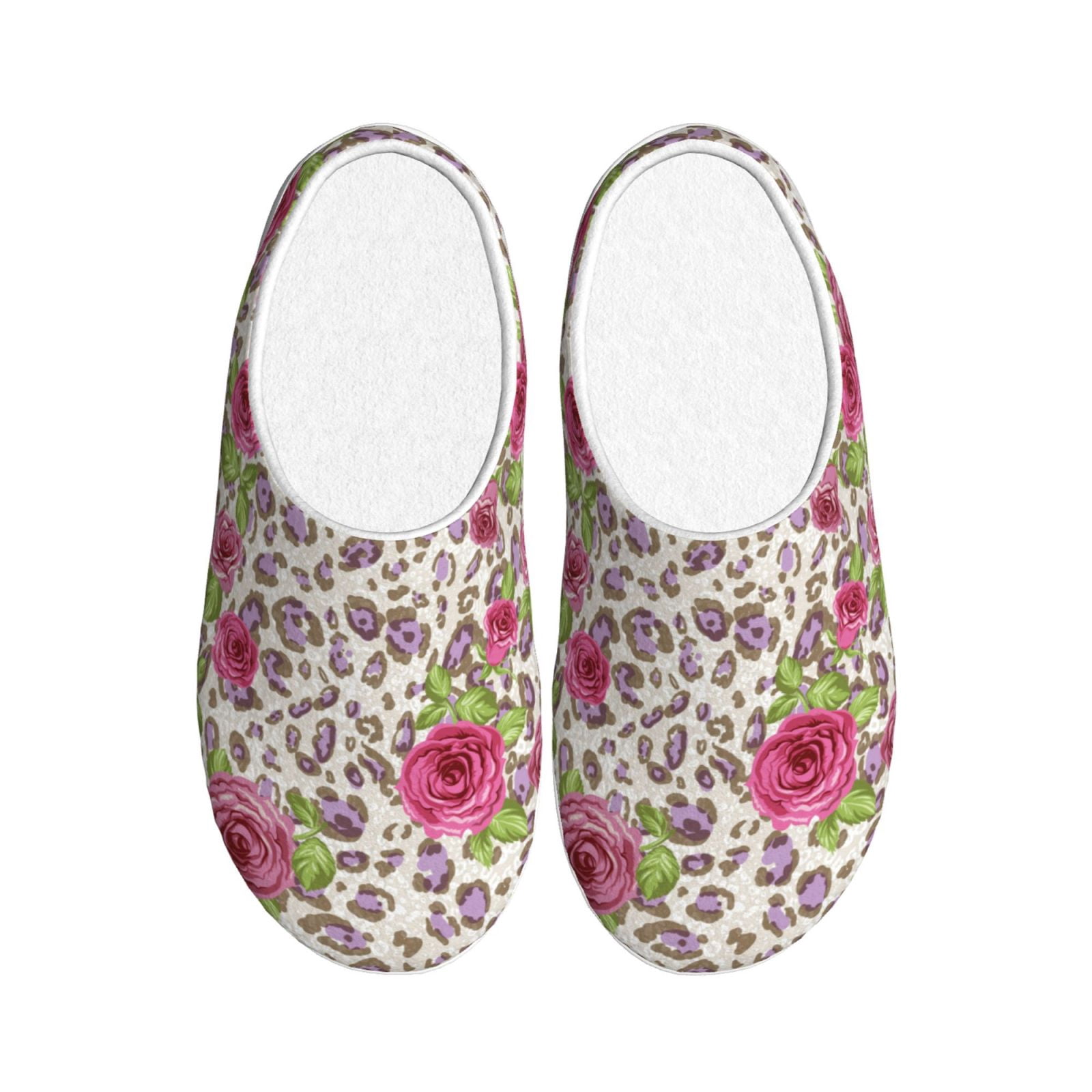 Daiia Rose Mix Leopard 4 Print Women’s Fuzzy Slippers Memory Foam ...