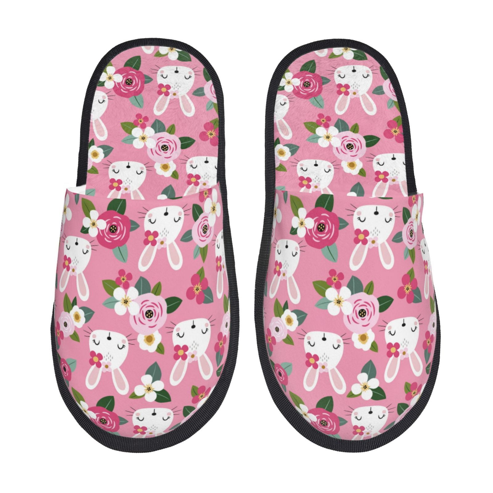 Daiia Rose Rabbit Pattern Furry Slippers for Women and Men, Soft Plush ...