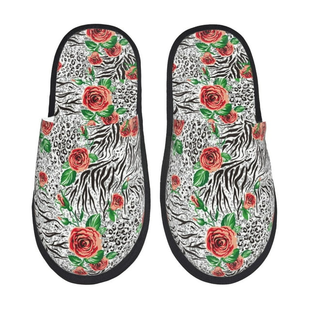 Daiia Roses Mixed Zebra 1 Pattern Furry Slippers for Women and Men ...