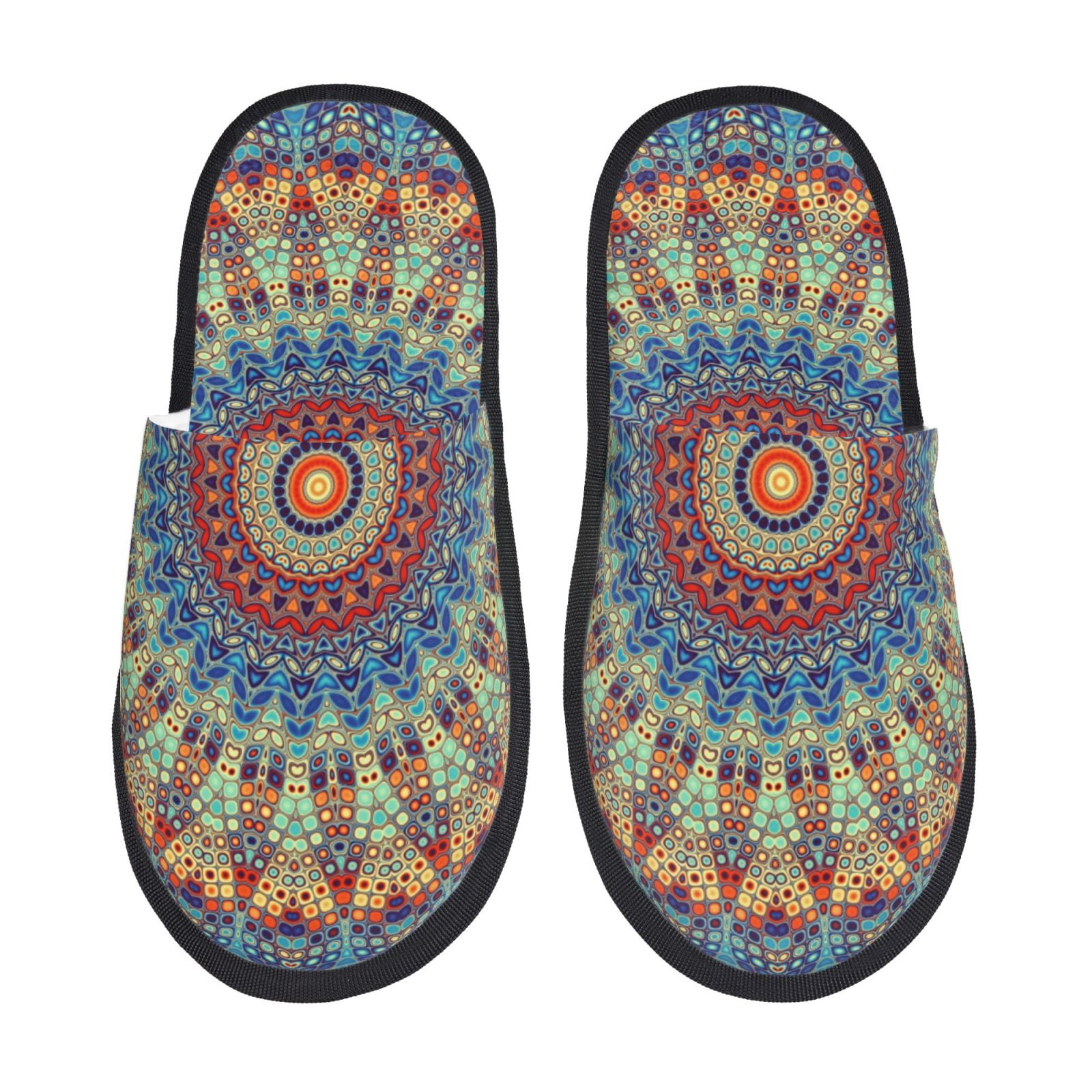 Daiia Round Mandala Pattern Furry Slippers for Women and Men, Soft ...