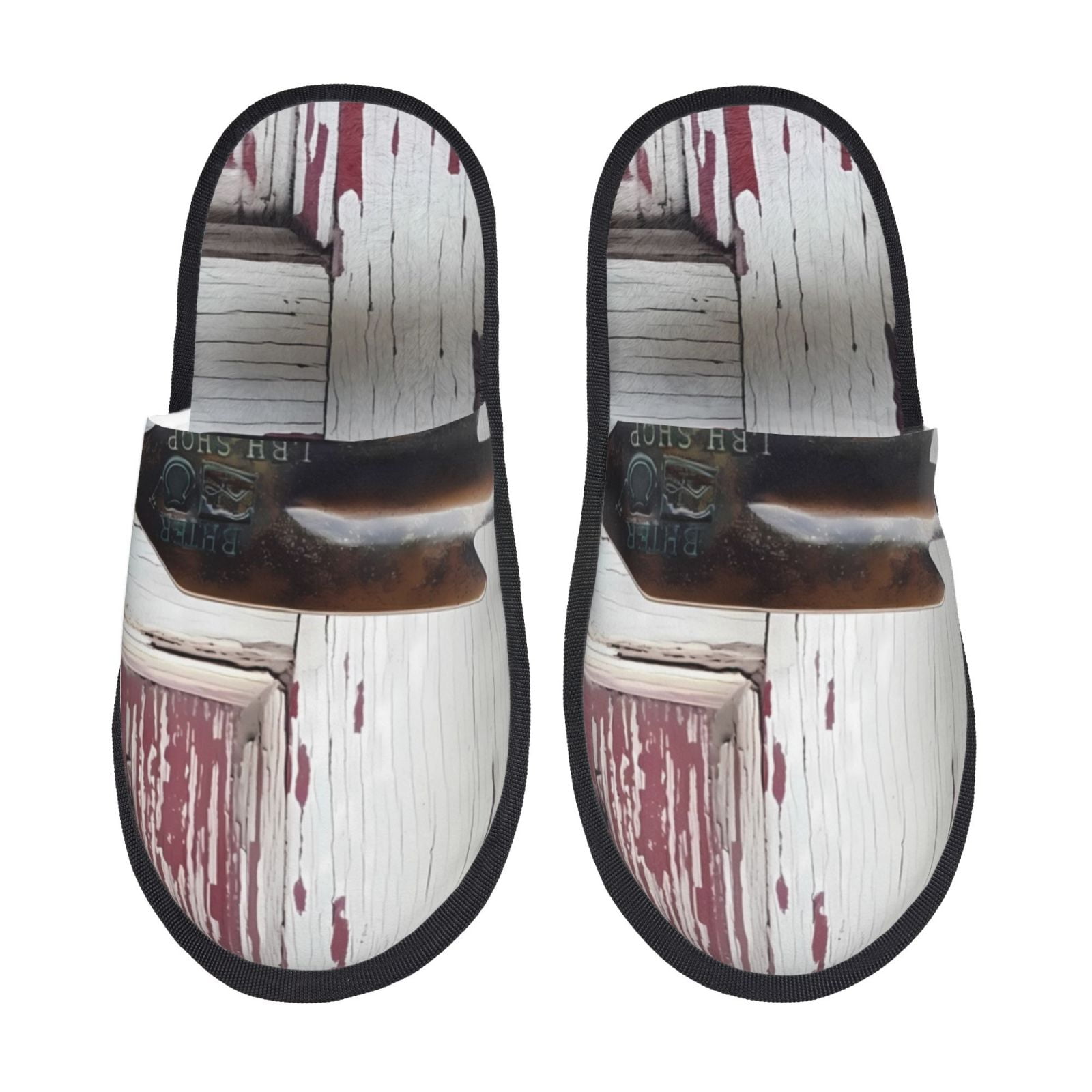 Daiia Rustic Door Handle Closeup Pattern Furry Slippers for Women and ...