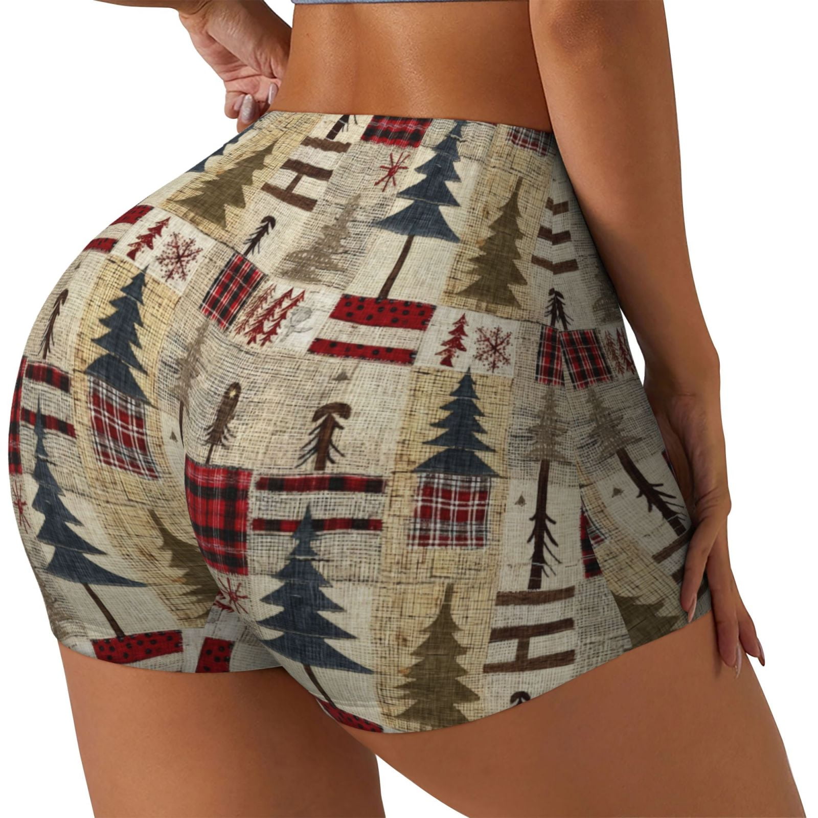 Daiia Rustic Plaid Forest Lodge Pattern Women's Workout Shorts Biker ...