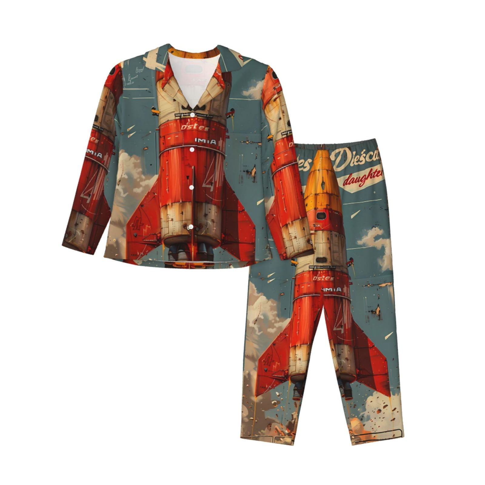 Daiia Rusty Rocket Launch for Women's Long-Sleeved Pajama Set – Soft ...