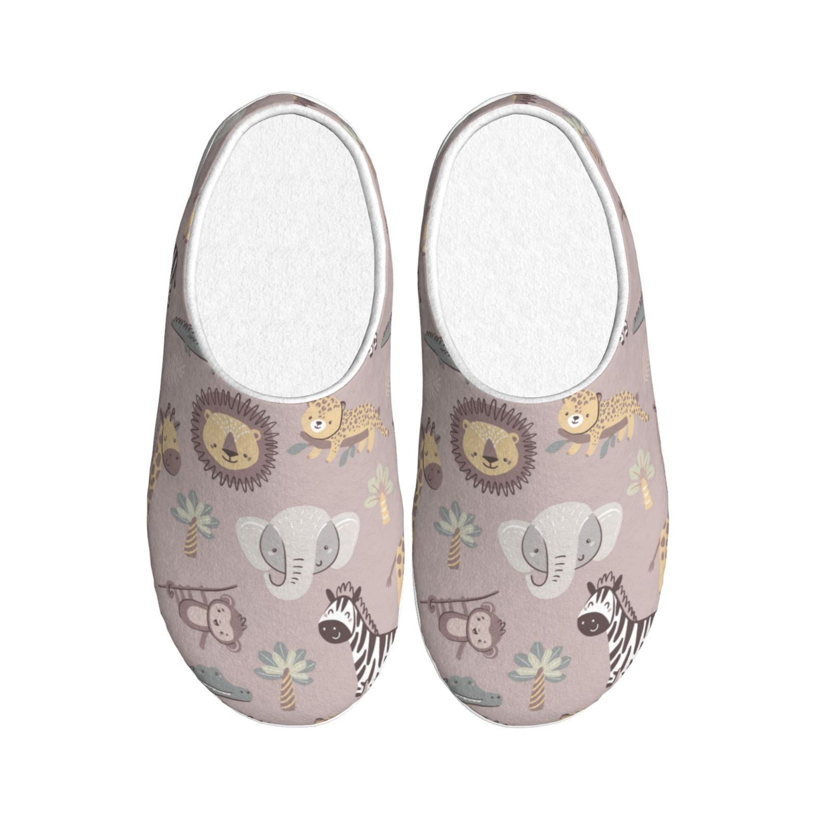 Daiia Safari Animals Print Women’s Fuzzy Slippers Memory Foam ...
